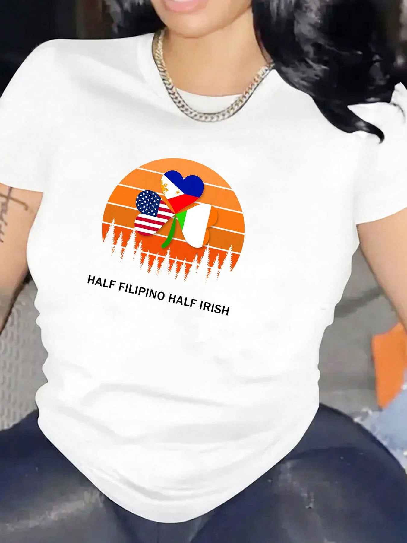 Filipino Irish American Flag Sunset Shamrock Women Retro Graphic Short ...