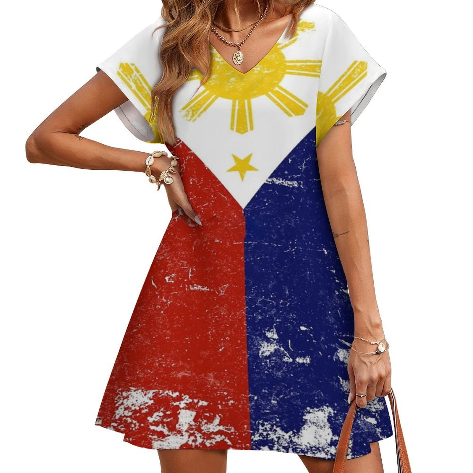 Filipino Vintage Distressed Philippines Flag Ladies Summer Short Sleeve ...