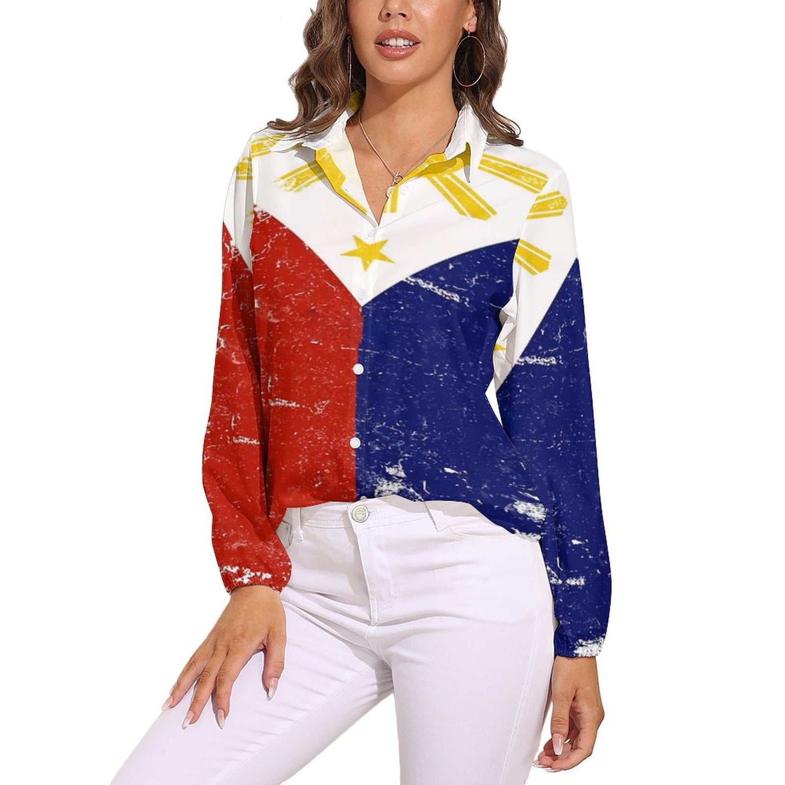 Filipino Vintage Distressed Philippines Flag Long Sleeve Blouse Woman ...