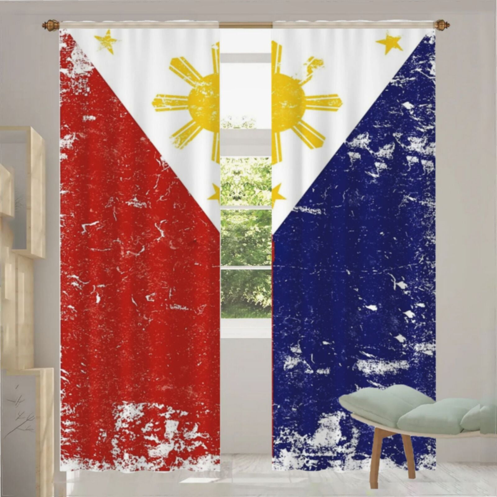Filipino Vintage Distressed Philippines Flag Sheer Window Curtains for ...