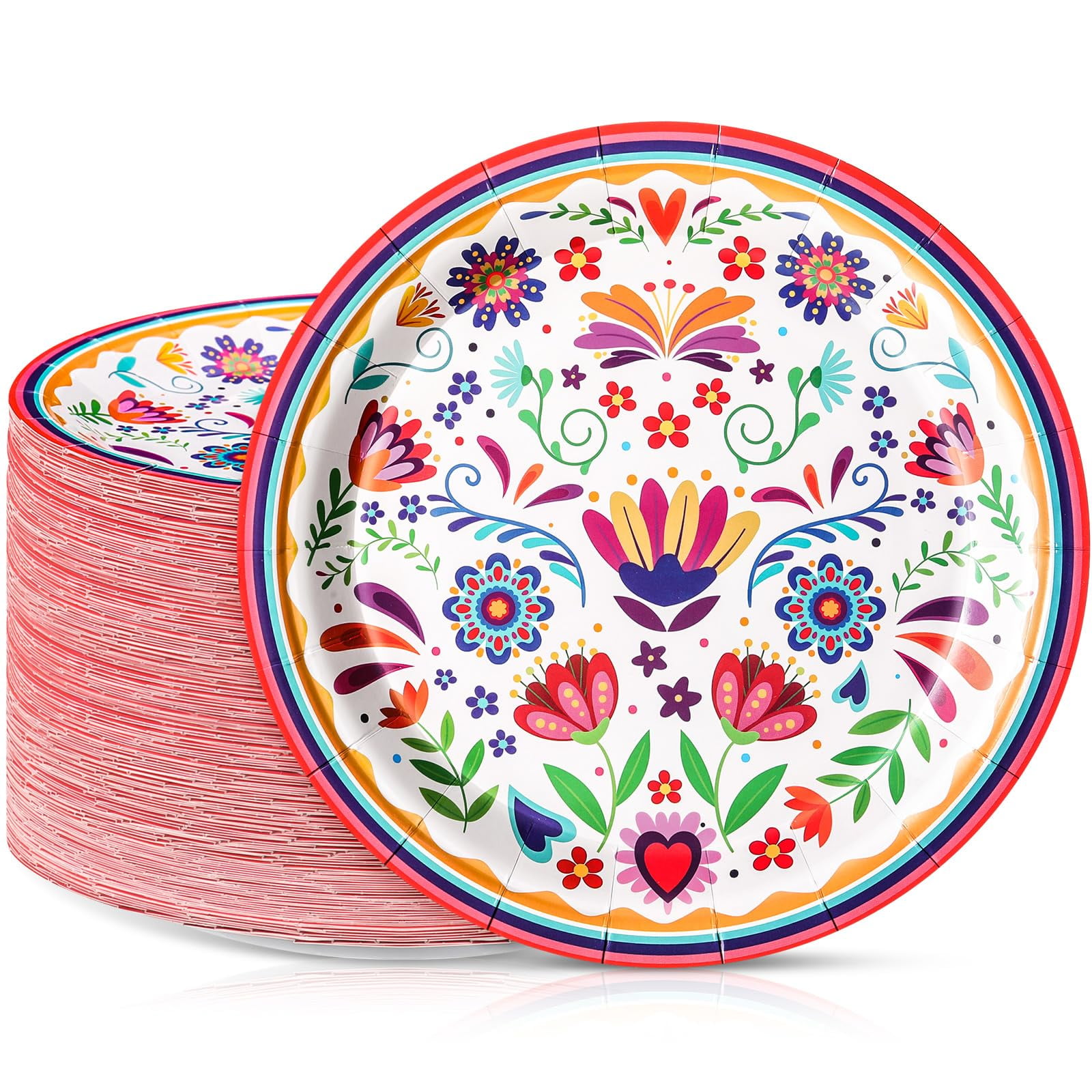 FillTouch 100 Pcs Mexican IFF17 Paper Plates 7 Inch Disposable Fiesta ...
