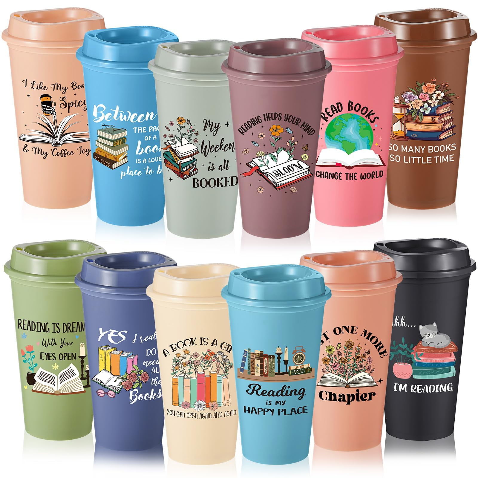 FillTouch 12 Pcs Book Lovers Gifts Bulk, 16oz Library Reading Theme ...