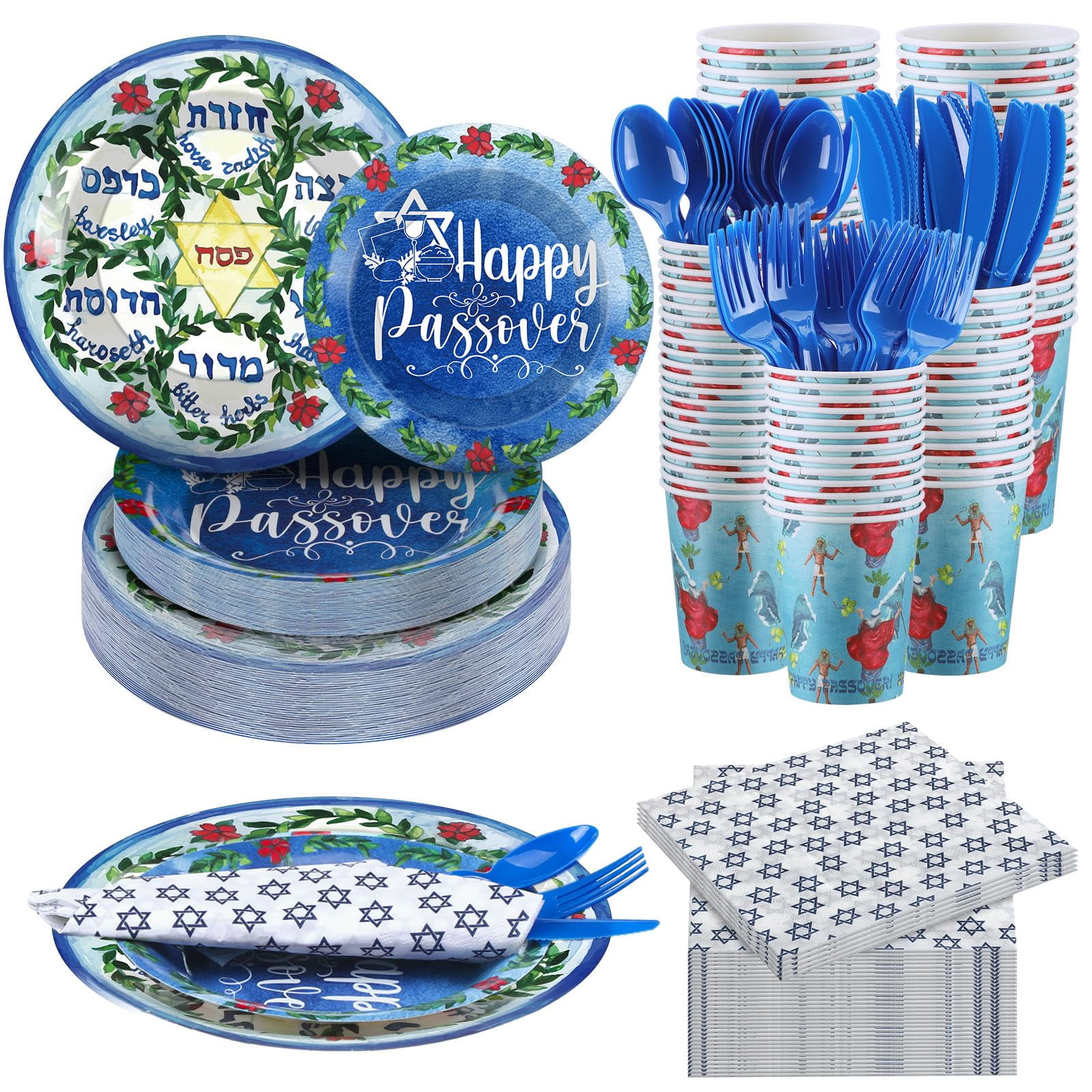 FillTouch 168 Pcs Passover IFF17 Party Goods Supplies for 24 Guests ...
