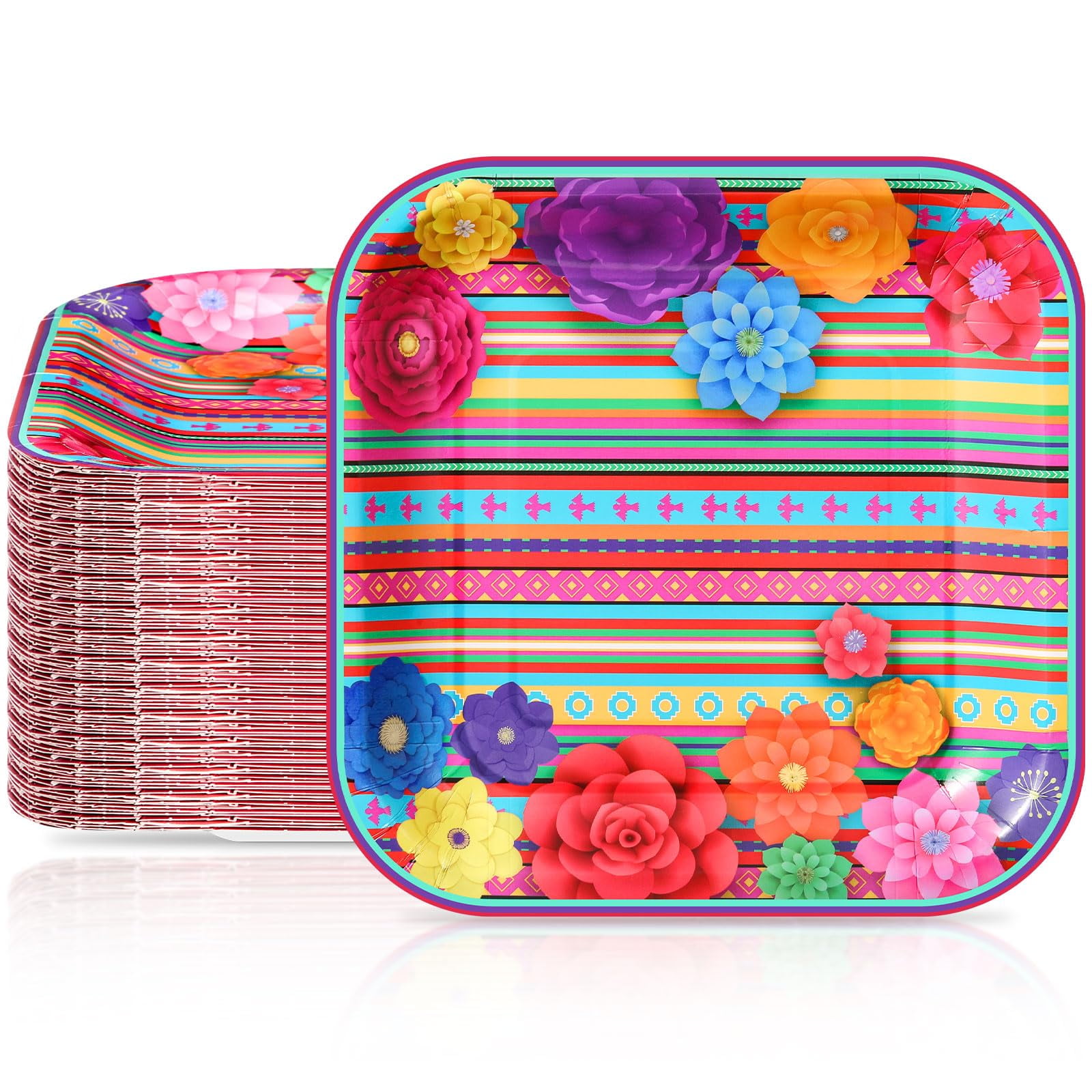 FillTouch 60 Pcs Mexican Paper Plates AFN19 Inch Fiesta Dinner Plates ...