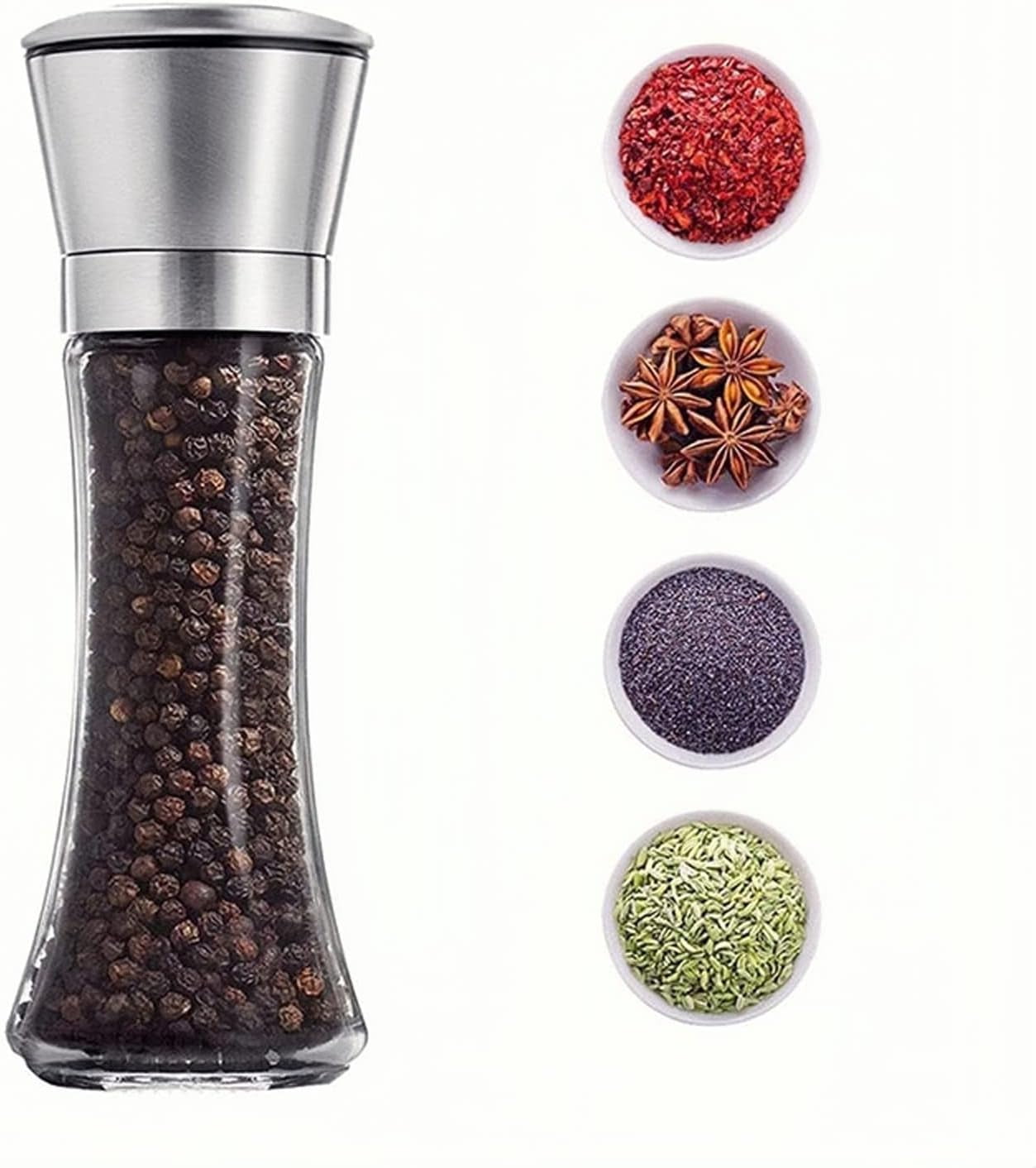 Fillable Stainless Steel Grinder - Aadjustable Black Pepper Grinder ...