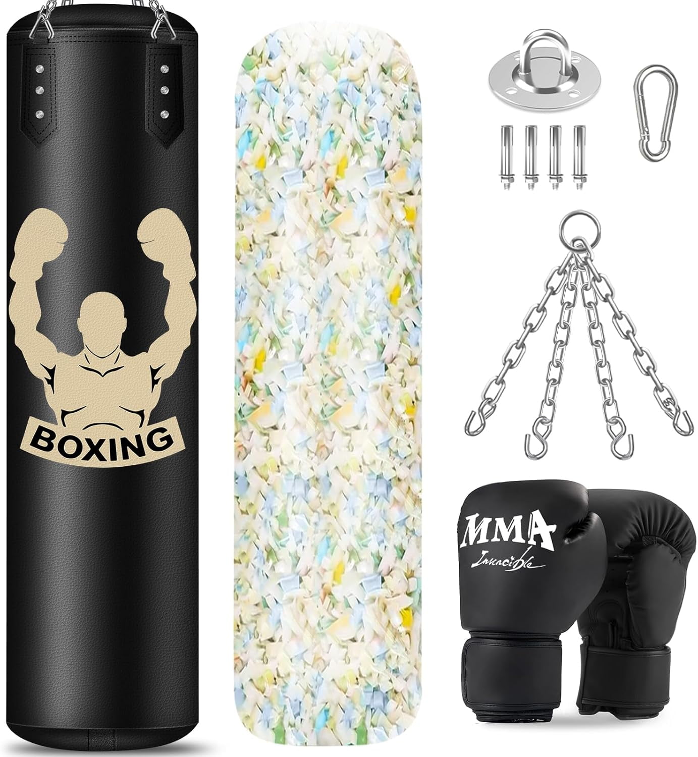 Filled Punching Bag for Adults, 4FT PU Leather Hanging Bag with 11lb ...