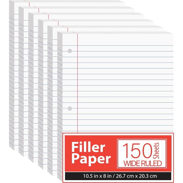 VEEBOOST 10.5” x 8” Filler Paper 150-Sheet Wide Ruled Notebook Paper, 6 ...