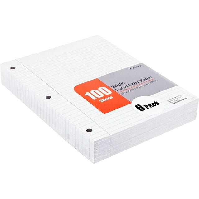 Filler Paper 600 Sheets (6pks of 100) - Wide Ruled (8n x 10in) - 3 Hole ...