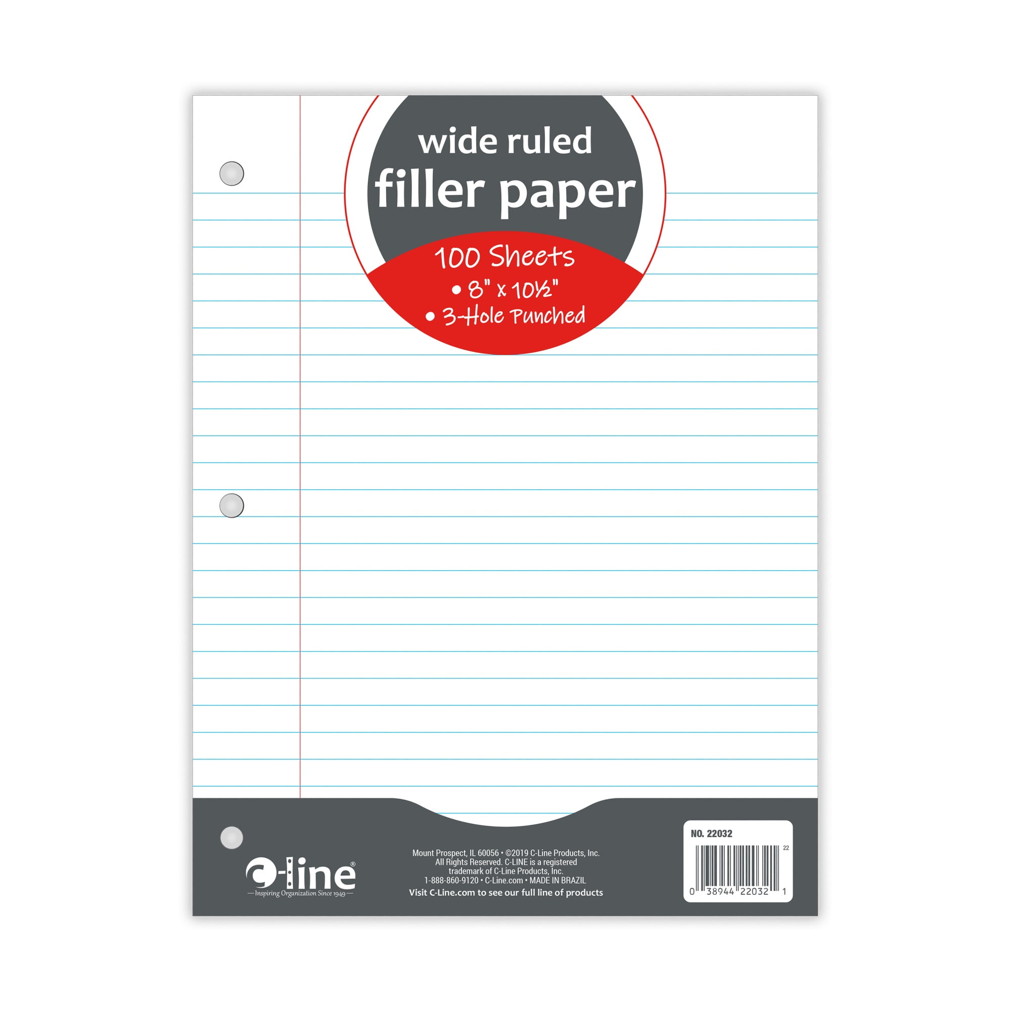 Filler Paper, Wide Ruled, 8 x 10-1/2, 100/Pack (Set of 36 PK) - Walmart.com