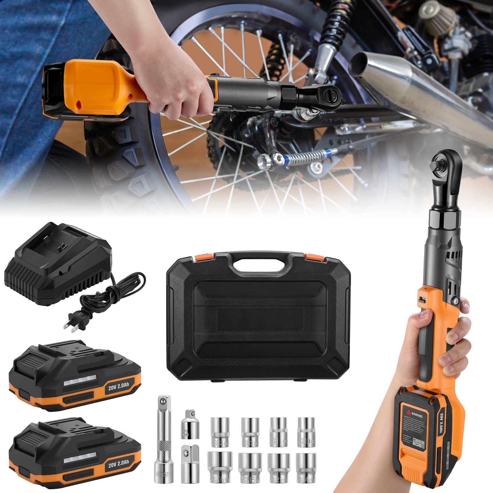 Filluck 3/8" Cordless Brushless Ratchet Wrench, 89 ft-lbs (120 Nm), 20V ...