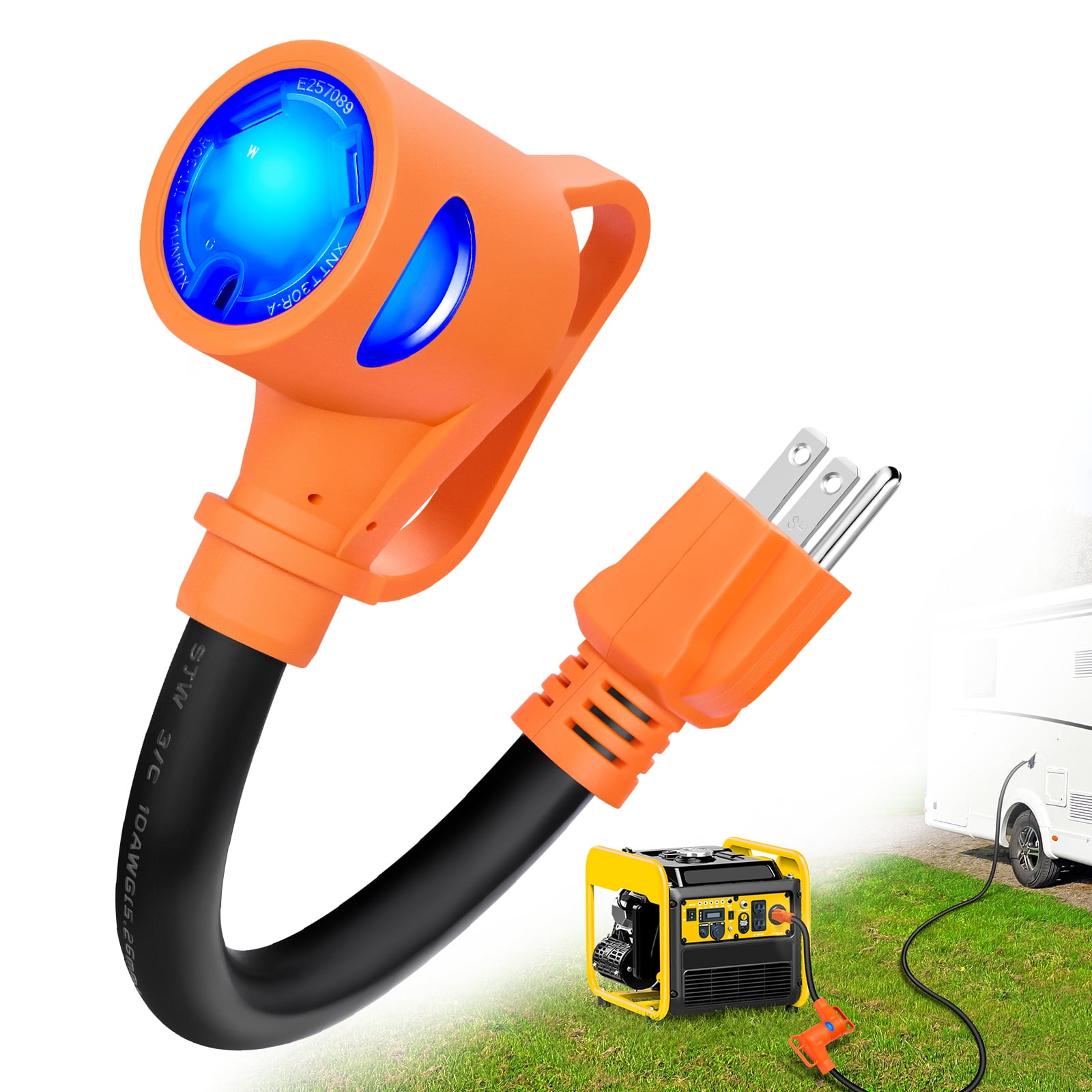 Filluck 30 Amp to 110 Volt RV Adapter Cord 12 Inch, NEMA 5-15P to NEMA ...