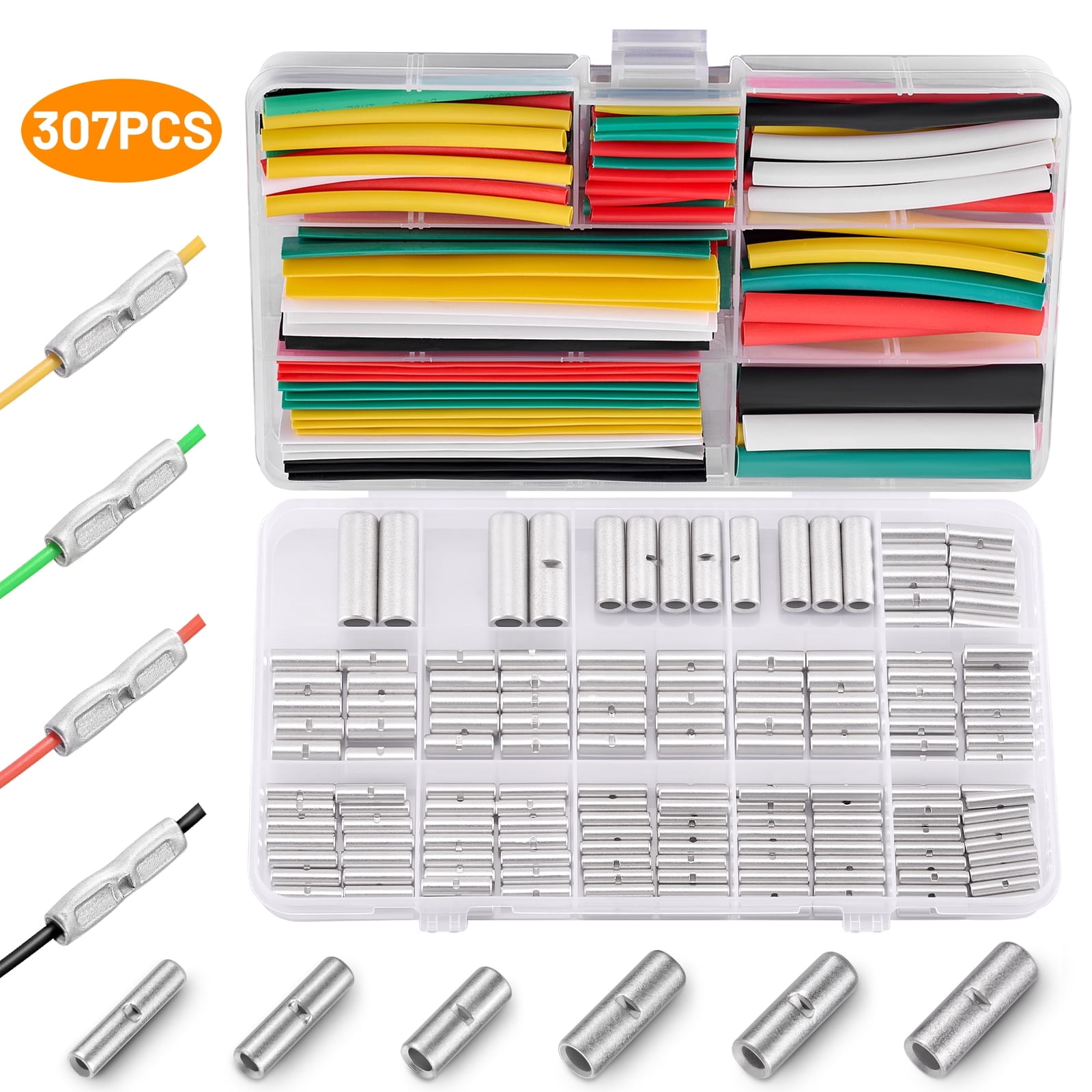 Filluck, Non Insulated Butt Connectors Kit, 22-6 AWG, 307pcs - Walmart.com