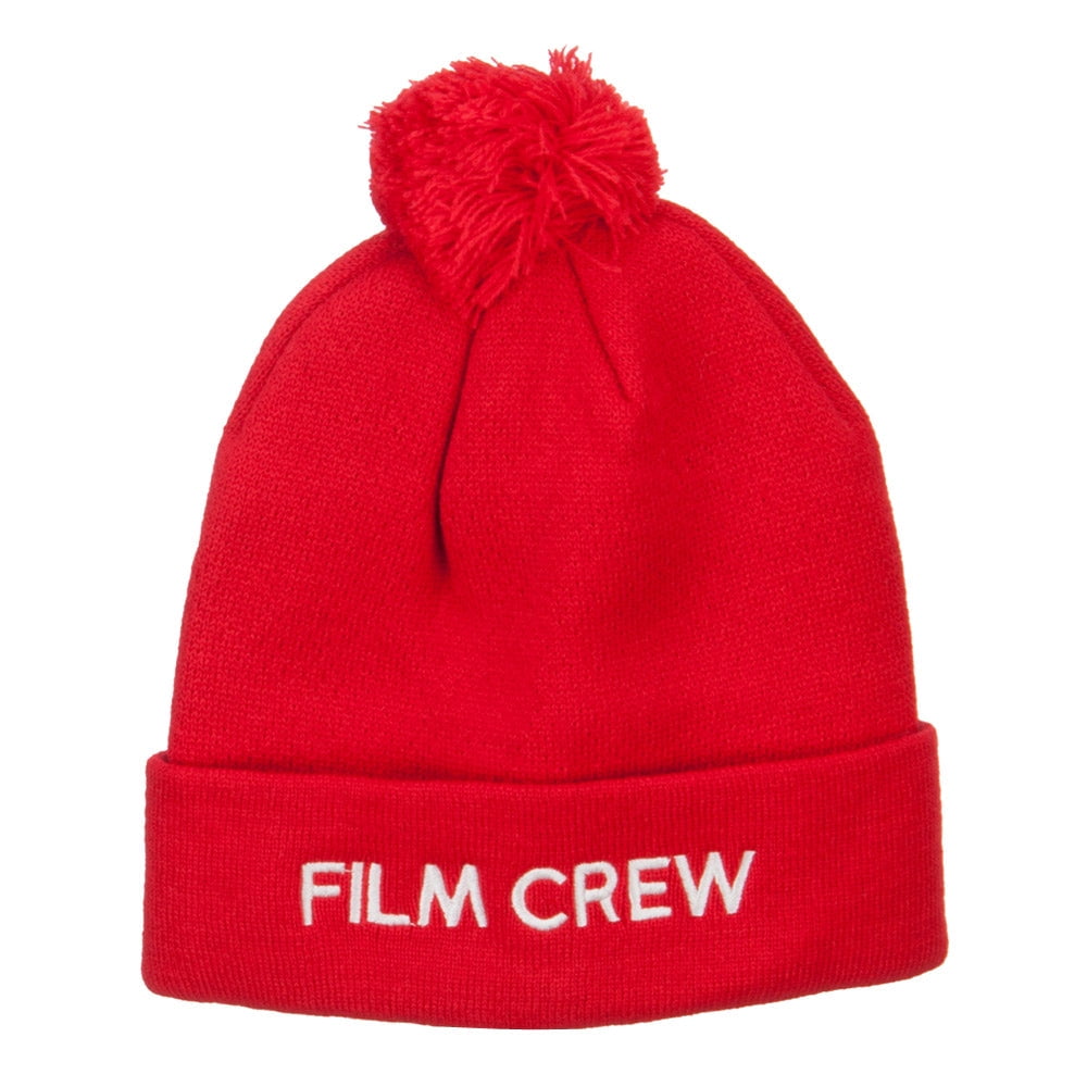 Film Crew Embroidered Pom Cuff Beanie - Red OSFM - Walmart.com