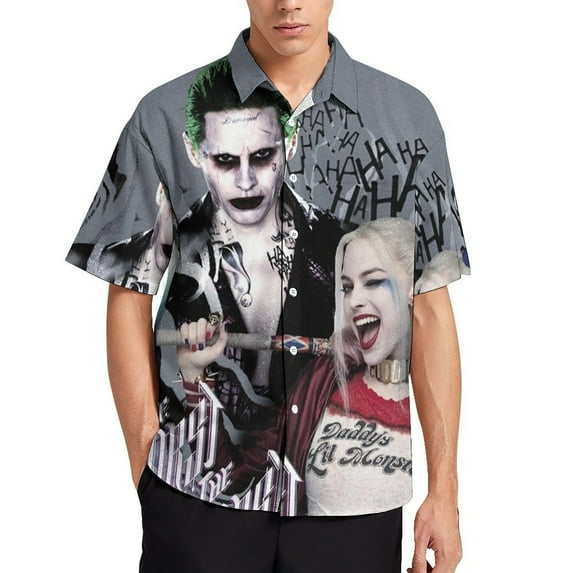 Film Harley Quinn Joker Men's Button-Down Shirts Daily Casual Beach ...