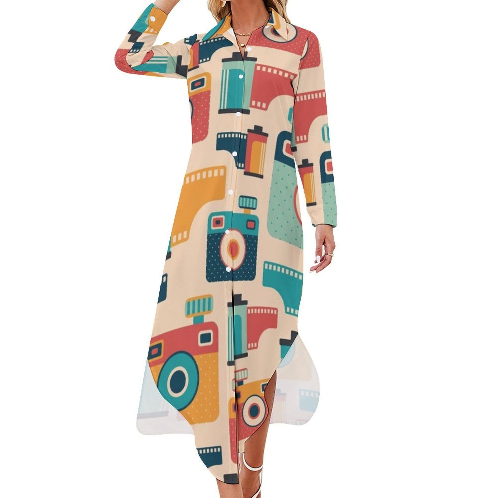 Film Rolls and Cameras Long Sleeved Shirt Dress dress for women wedding ...