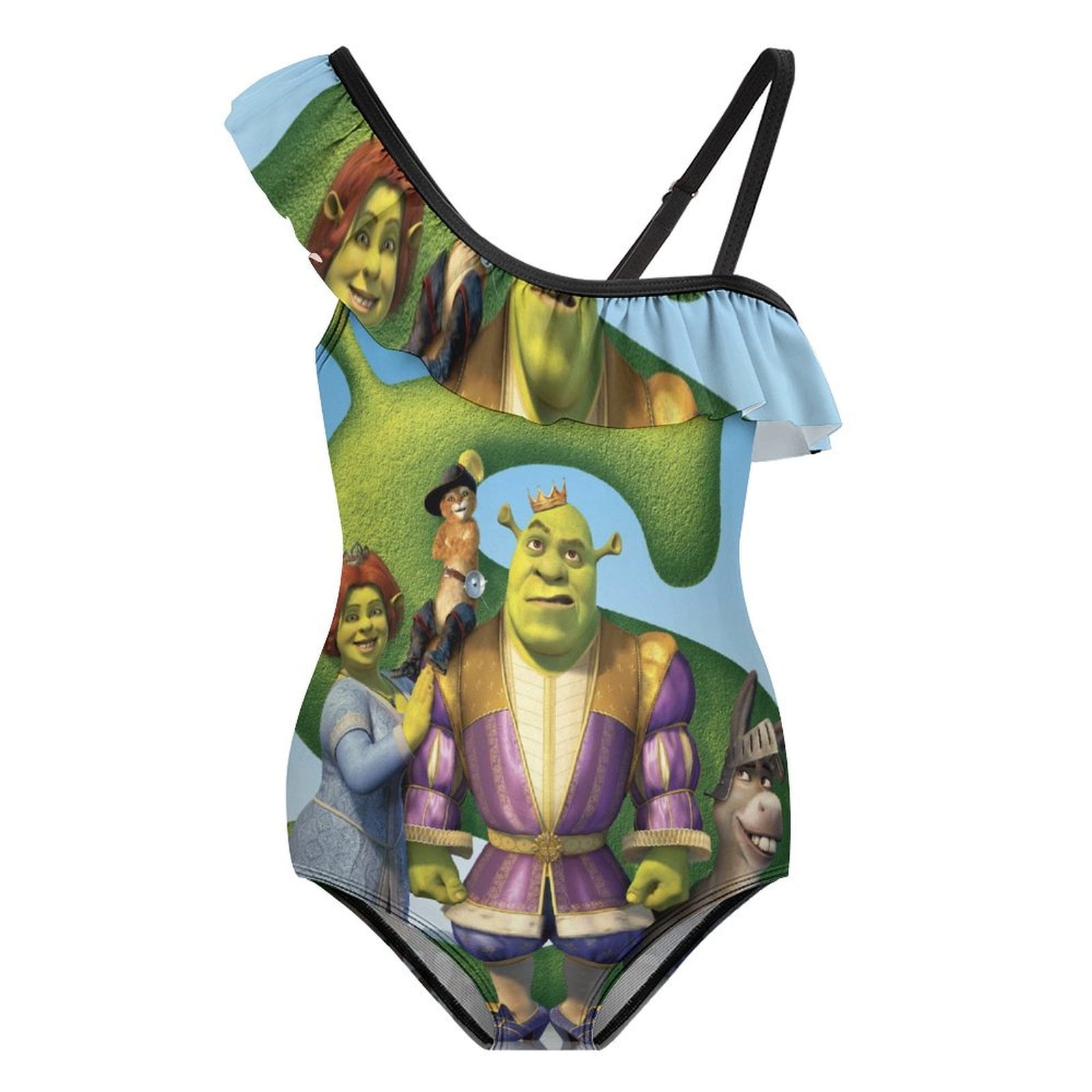 Film Shrek Kids Swimsuit Swimwear Adjustable One Shoulder Ruffled One ...