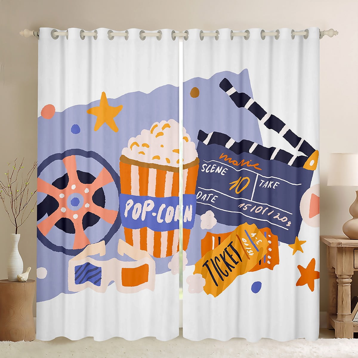Film Theme Curtains Home Theater Decor Blackout Curtains for Family ...