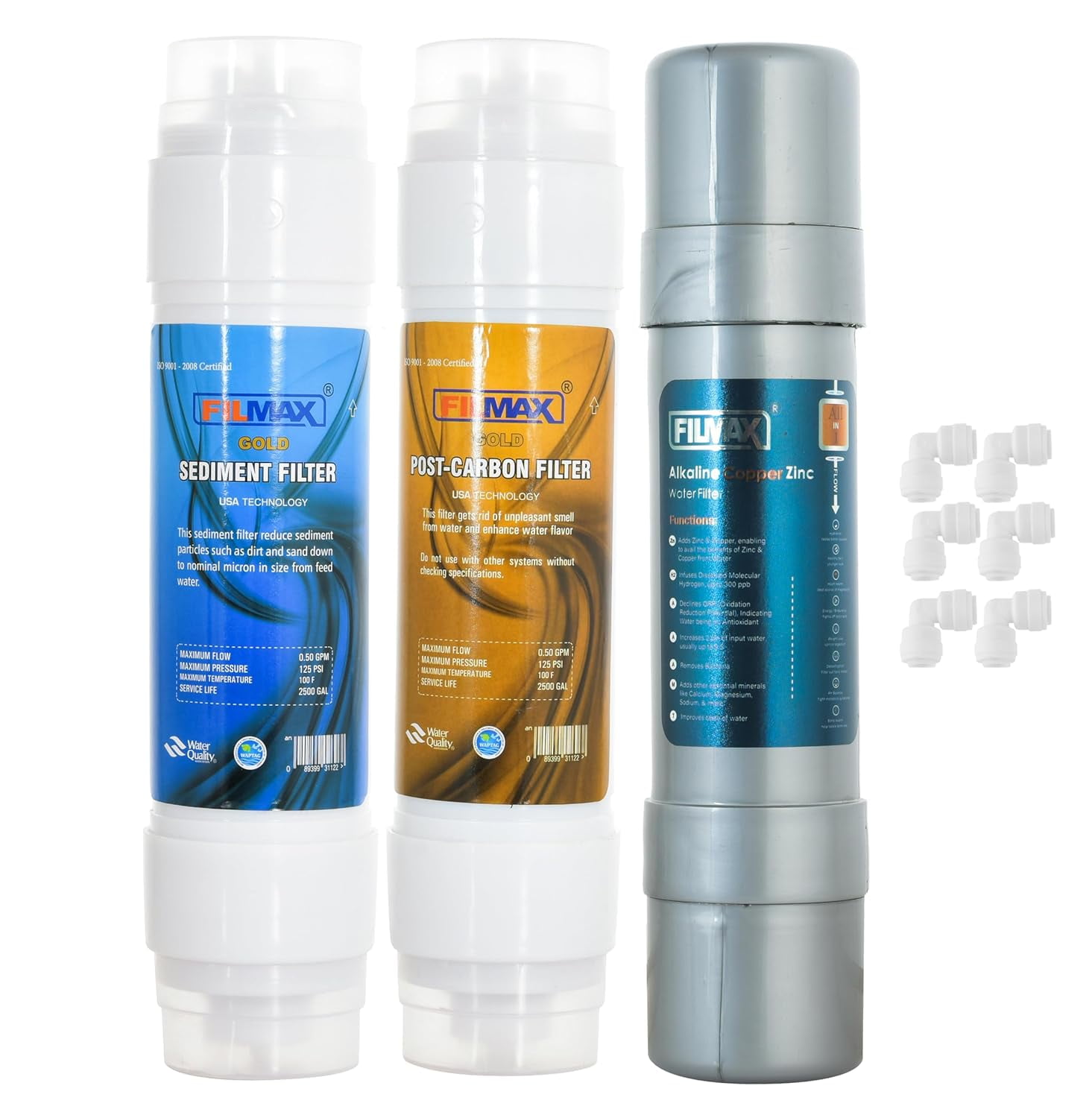 Filmax 8Inch Alkaline Carbon Sediment Inline Filter Set for RO Water ...