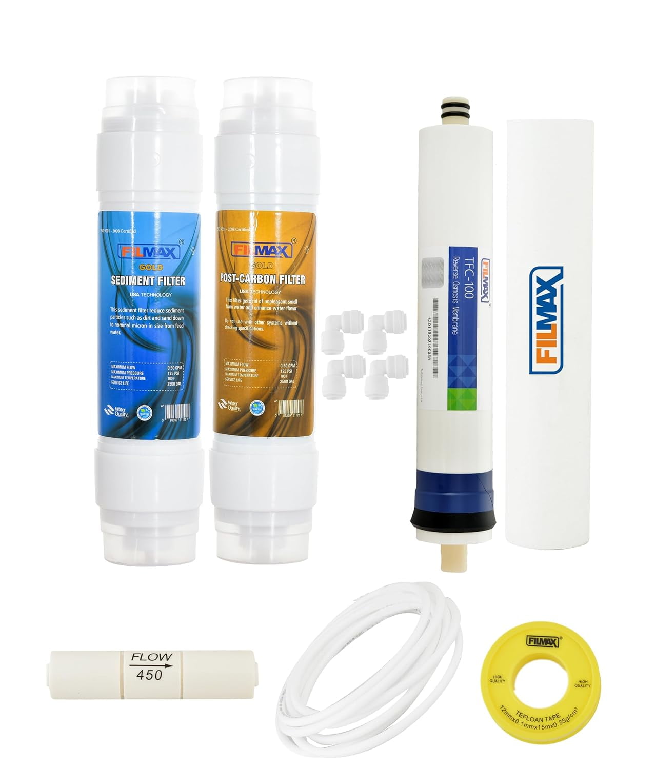 Filmax Complete 100 GPD RO Water Purifier Service Kit Includes Inline ...