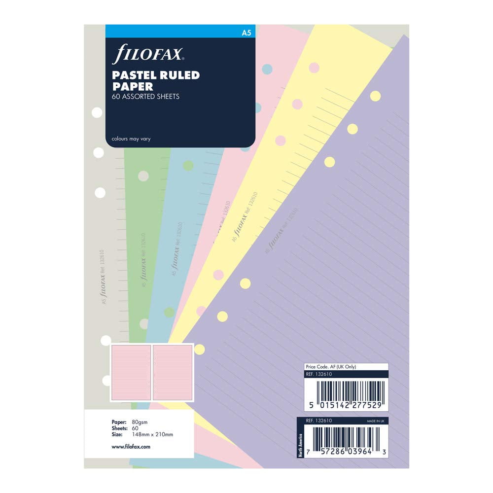 Filofax B132610 Organizer Refill, A5 Size, Pastel colors, Ruled Paper ...