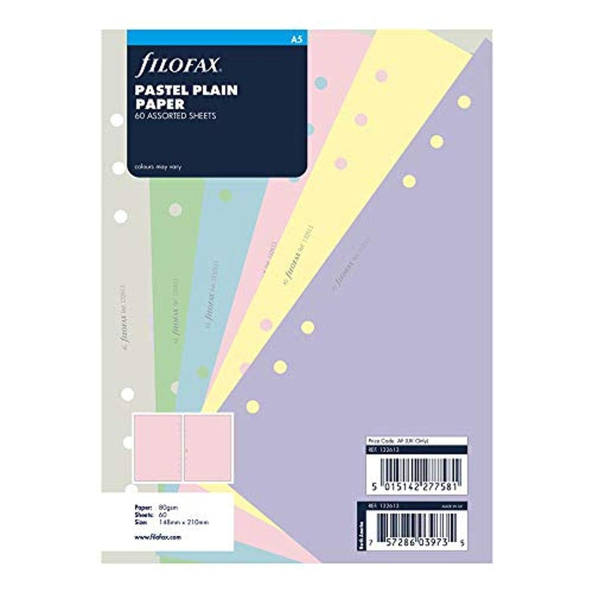 Filofax B132613 Organizer Refill, A5 Size, Pastel colors, Plain Paper ...