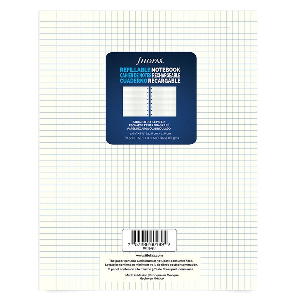 Filofax Notebook Squared Paper Refill, 10.875 x 8.5 inches, 32 Sheets ...