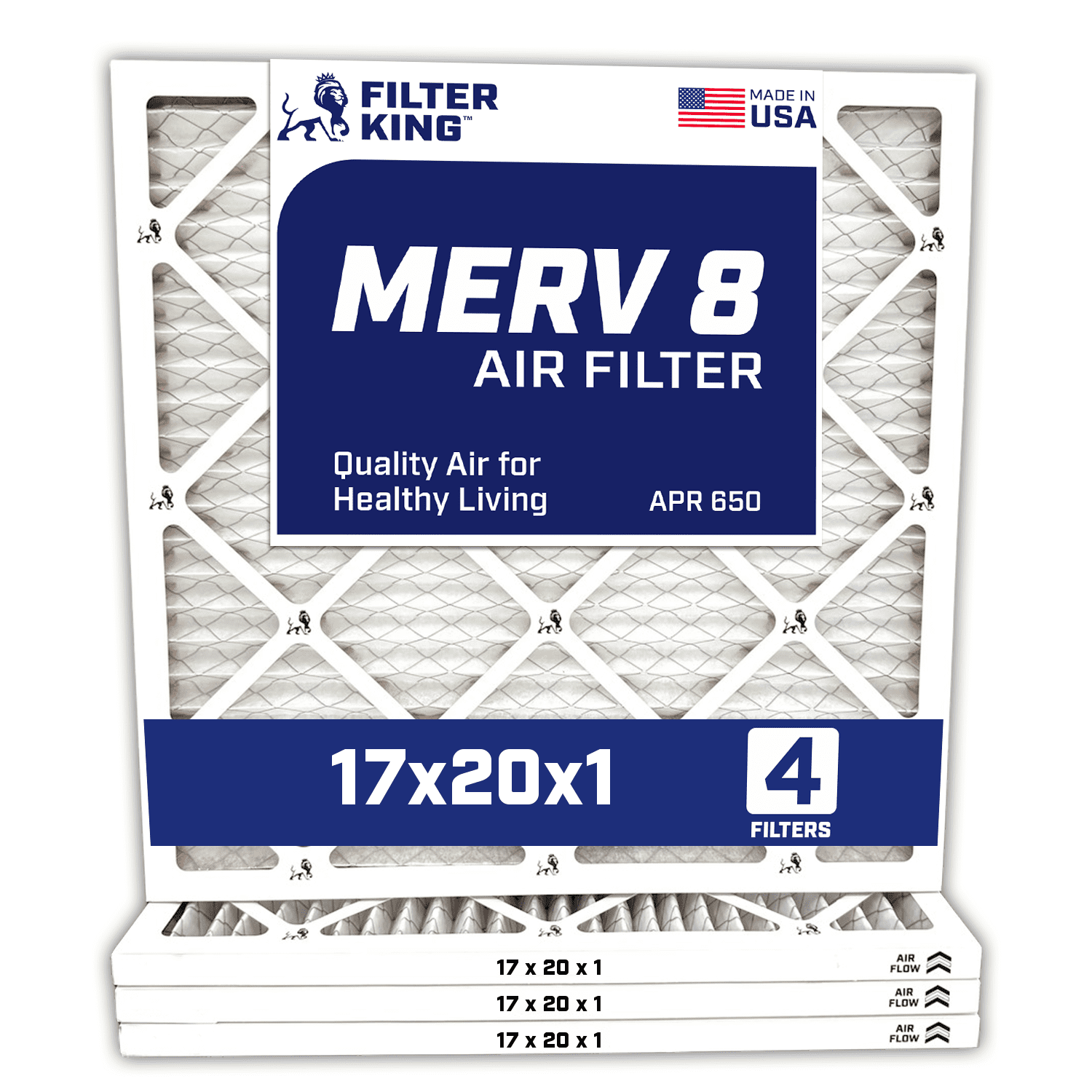 Filter King 17x20x1 Air Filter | 4-PACK | MERV 8 HVAC Pleated A/C ...