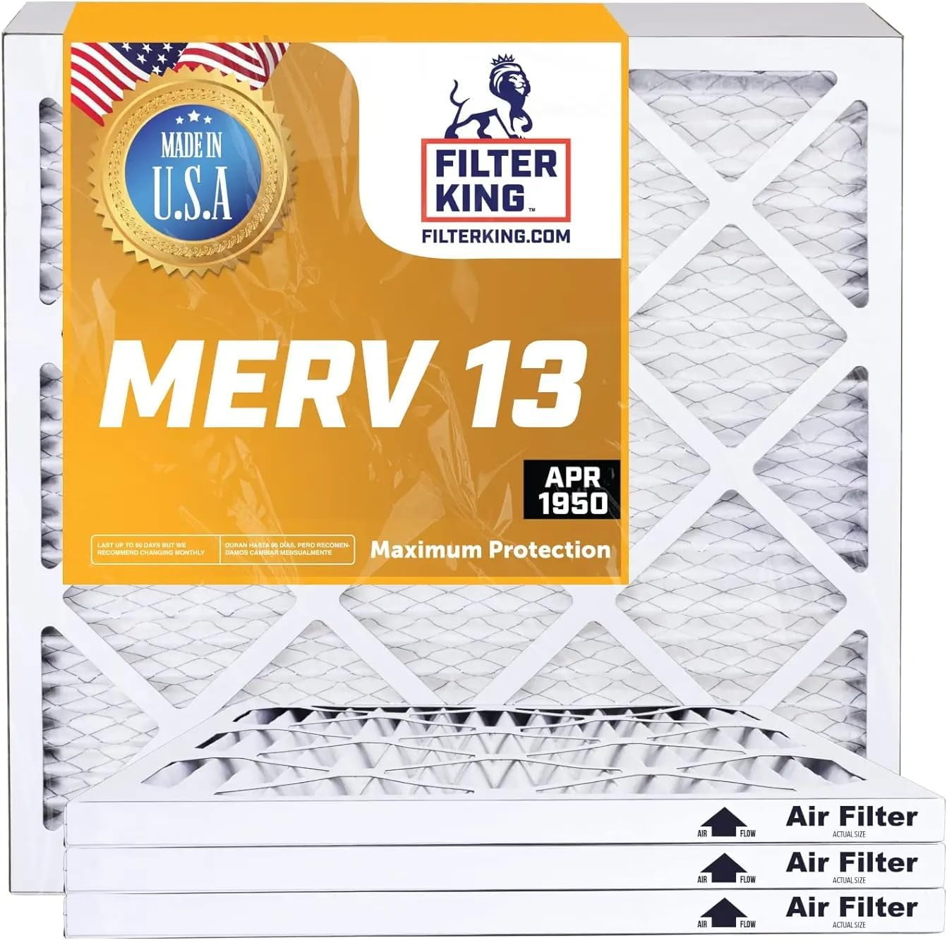 "Filter King 20x25x1 MERV 13 HVAC Filters, 6-Pack, Size: 19.5x24.5x.75 ...
