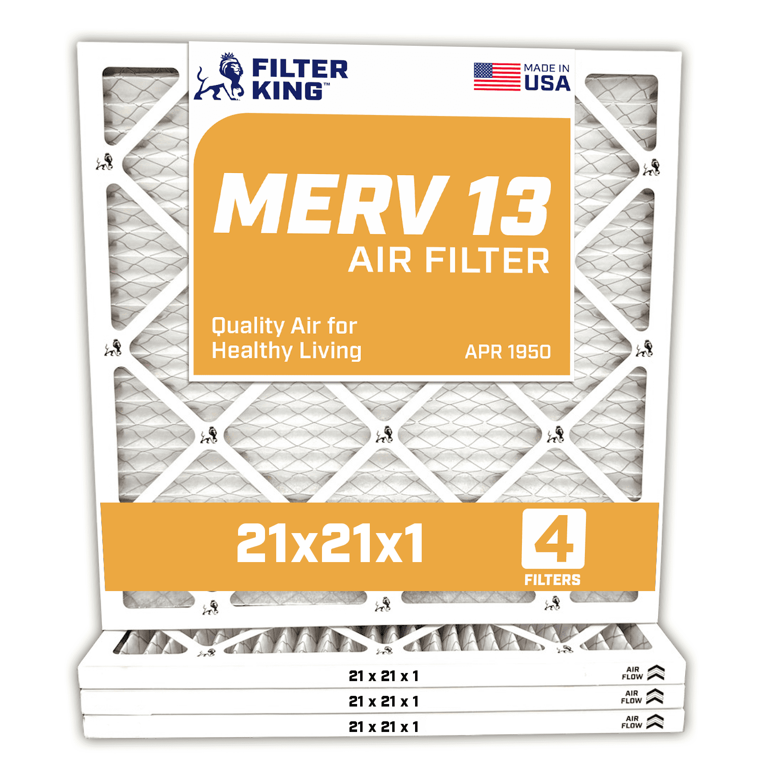 Filter King 21x21x1 Air Filter | 4-PACK | MERV 13 HVAC Pleated A/C ...