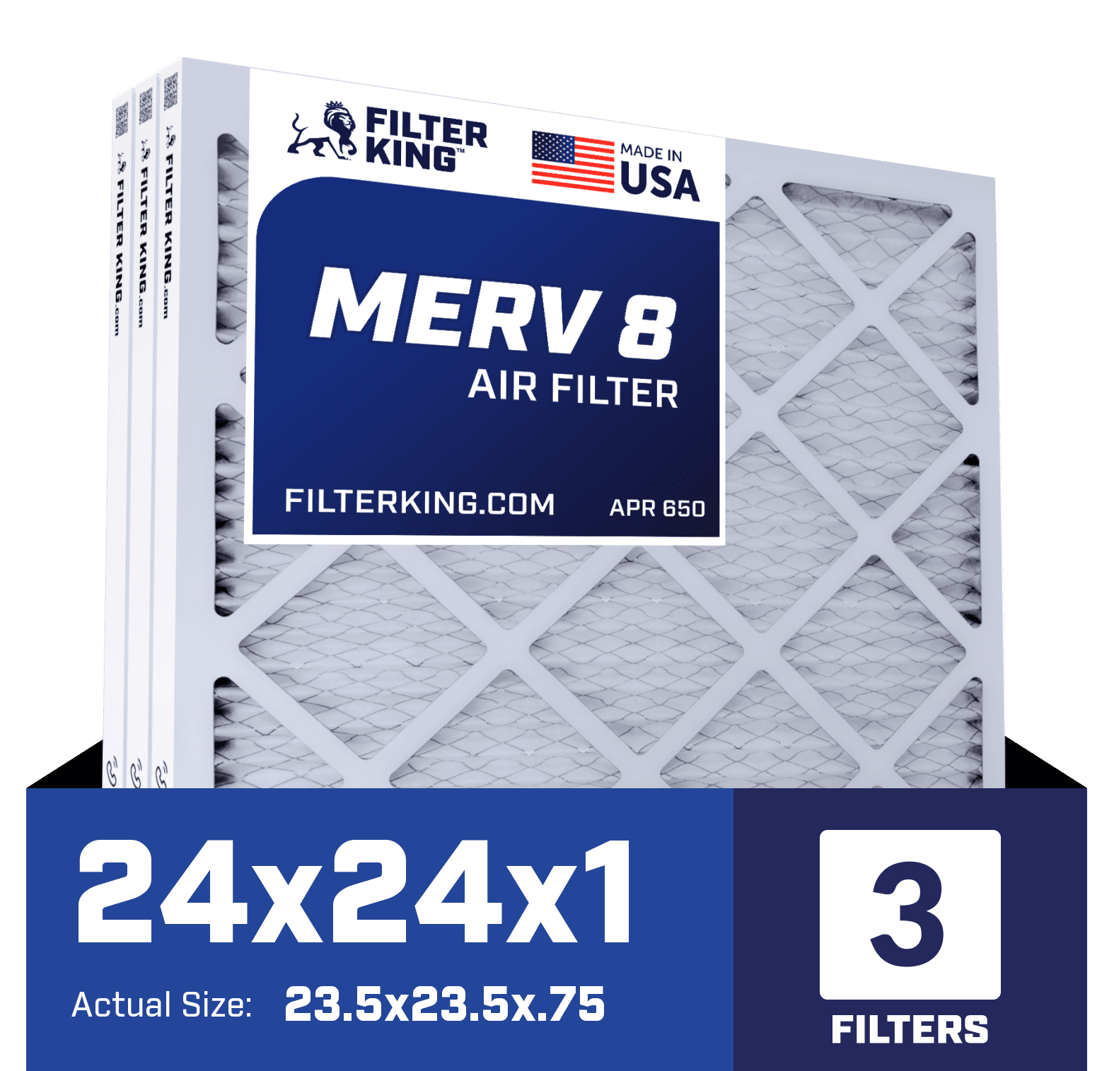 Filter King 24x24x1 Air Filter | 3-PACK | MERV 8 HVAC Pleated A/C ...