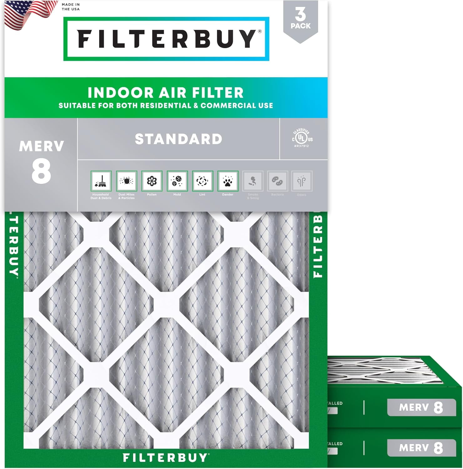 Filterbuy 10x15x2 MERV 8 Dust Defense, Pleated HVAC AC Furnace Air ...