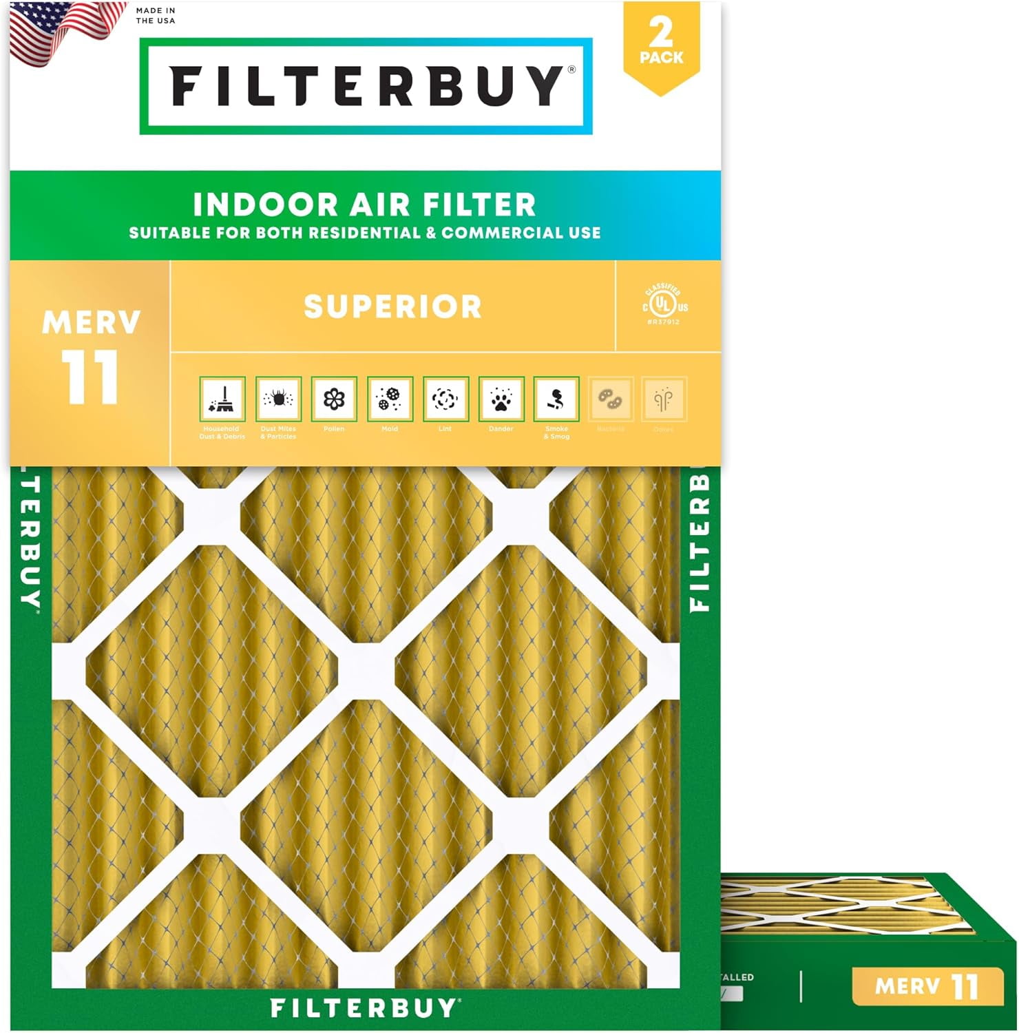 Filterbuy 10x17x2 MERV 11 Allergen Defense, , Pleated Outer Filters ...