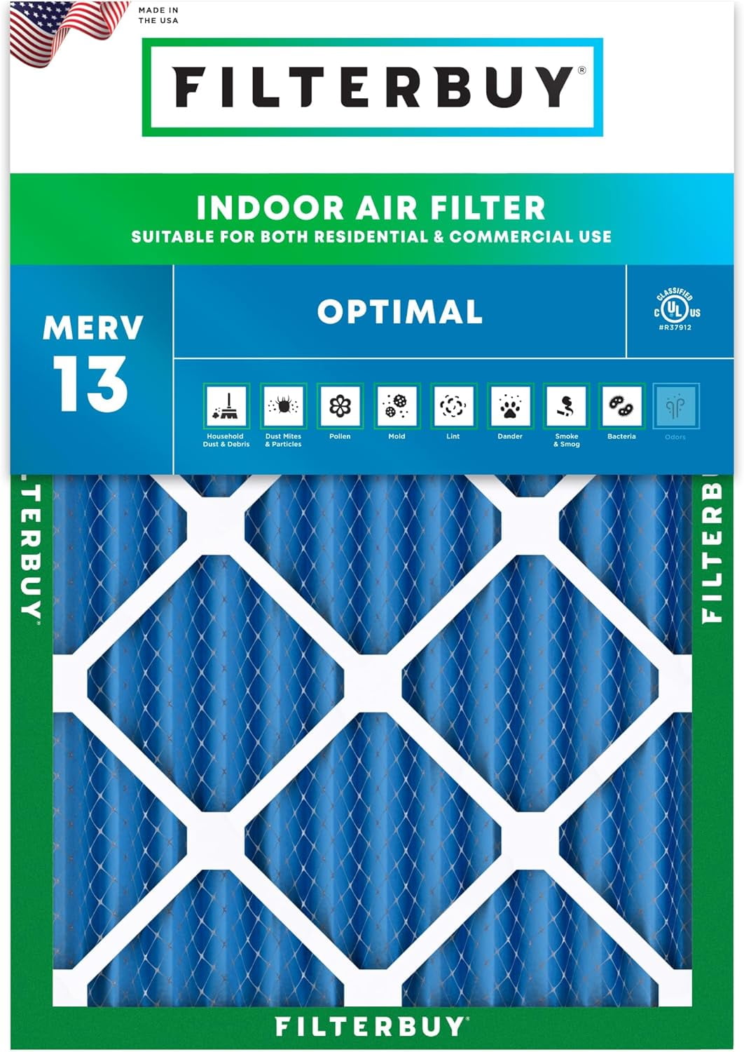 Filterbuy 10x17x2 MERV 13 (MPR 1900) Health Defense, , Pleated Outer ...