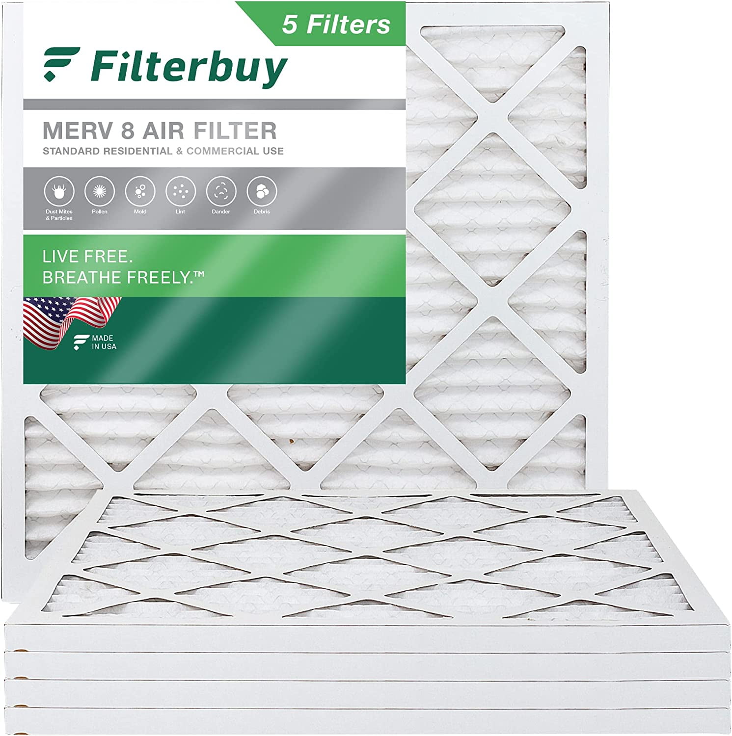 Filterbuy 12x12x1 MERV 8 Pleated HVAC AC Furnace Air Filters (5-Pack ...