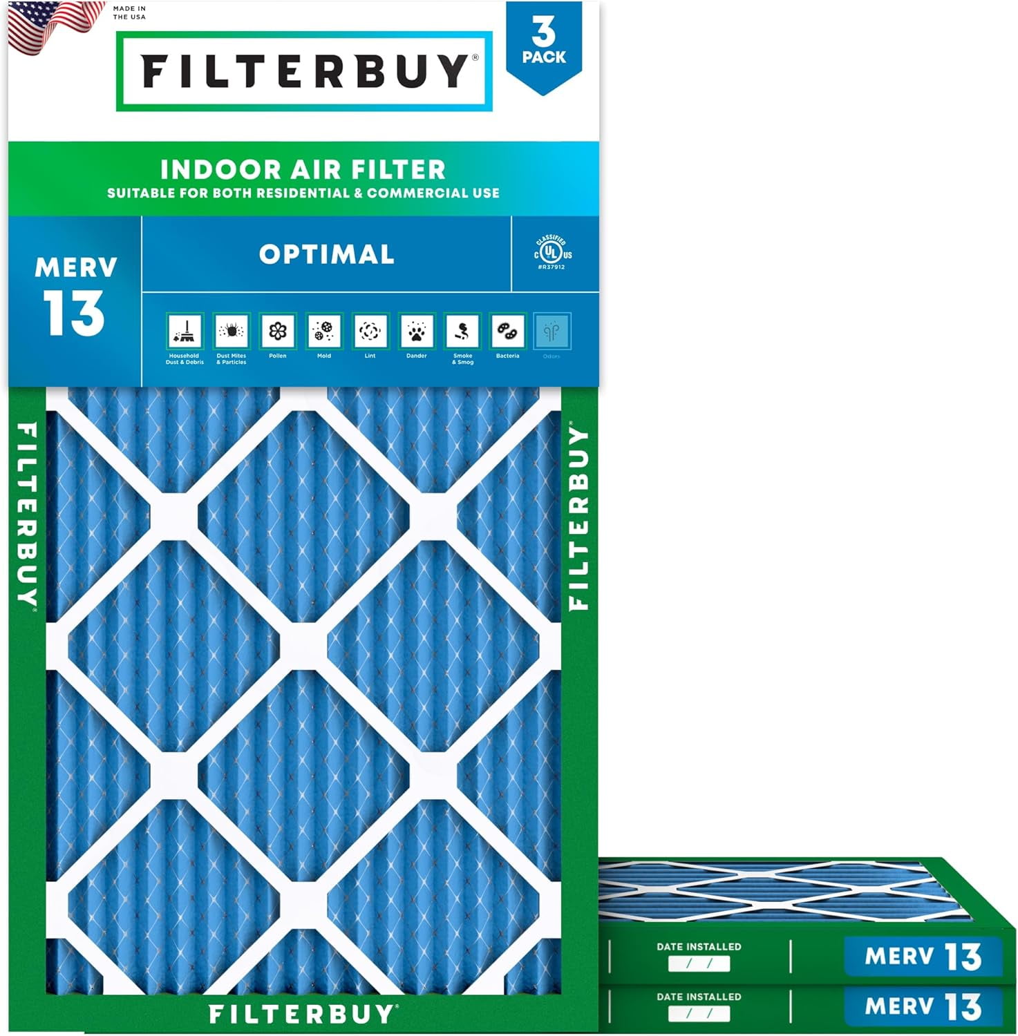 Filterbuy 12x24x1 Air Filter MERV 13 Smoke Defense, Pleated HVAC AC ...