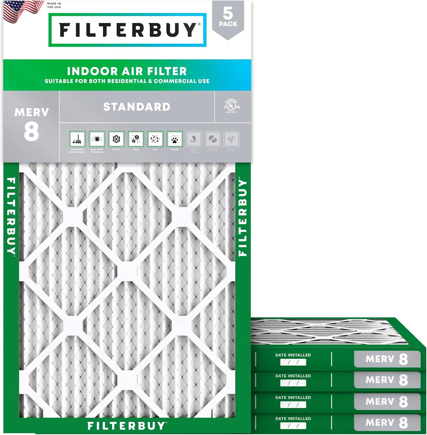 Filterbuy 13.25x22.75x1 Air Filter MERV 8 Dust Defense, Pleated HVAC AC ...