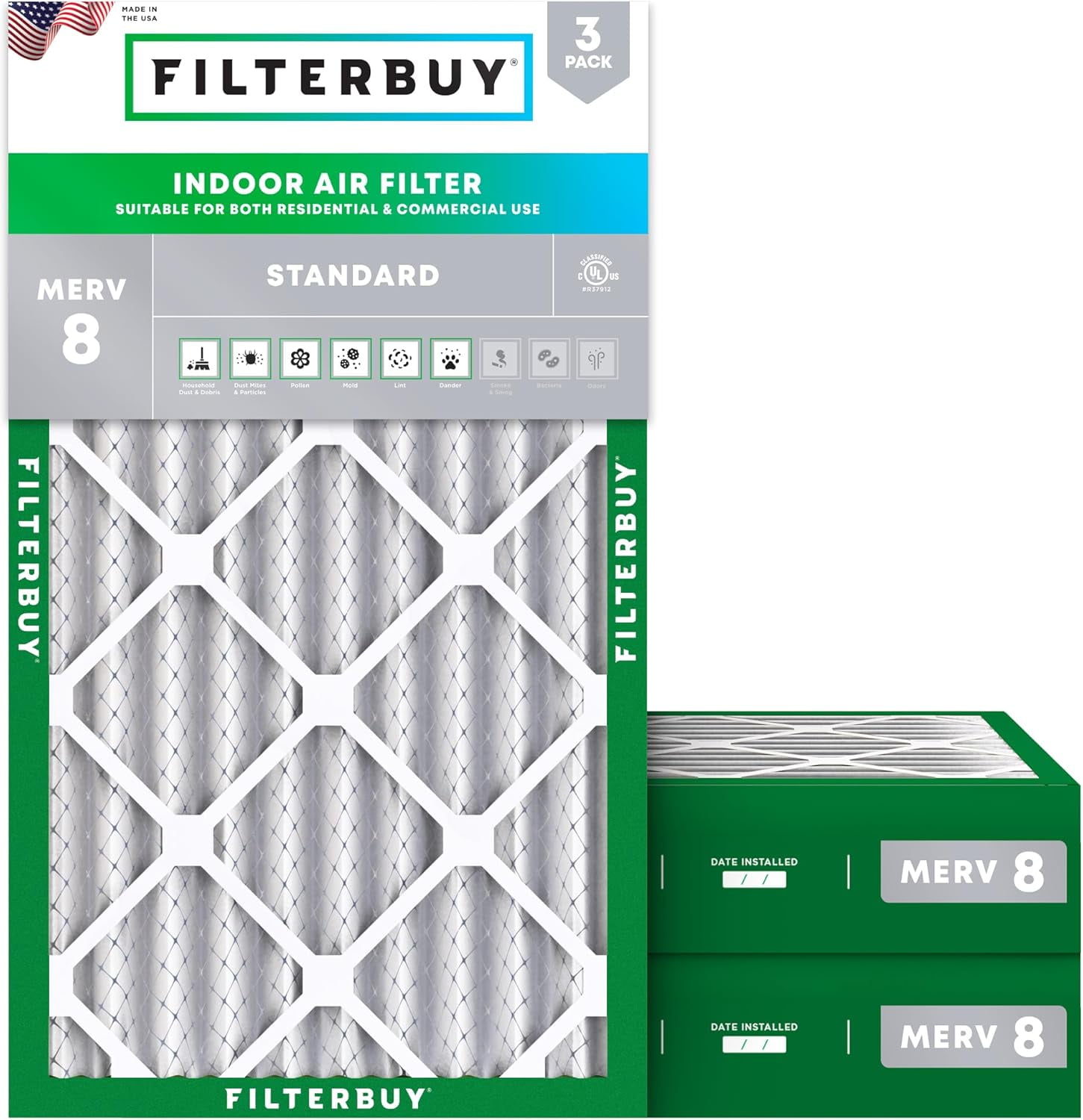 Filterbuy 13x21x4 MERV 8 Dust Defense, Pleated HVAC AC Furnace Air ...