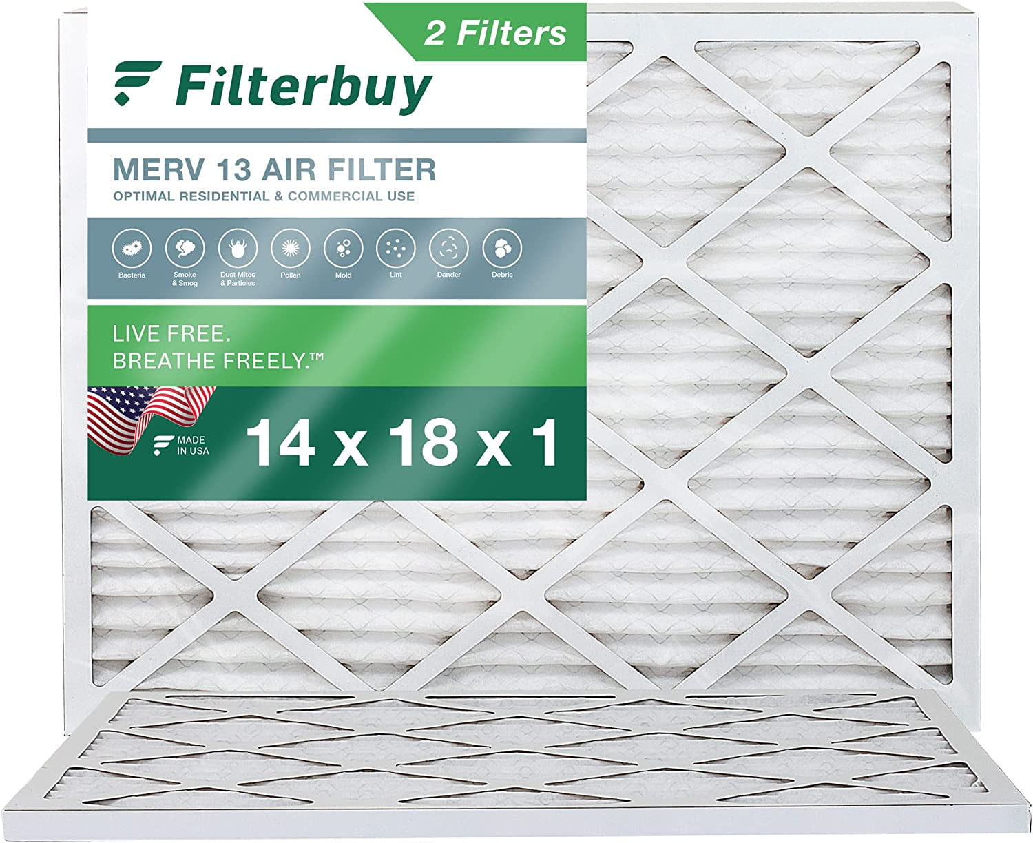 Filterbuy 14x18x1 MERV 13 Pleated HVAC AC Furnace Air Filters (2-Pack ...