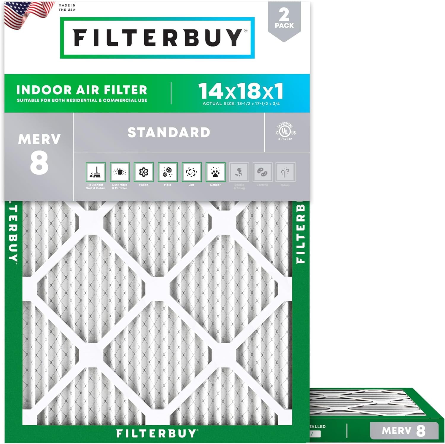 Filterbuy, Air Filter, 14x18x1, MERV 8 Dust Defense 2-Pack - Walmart.com