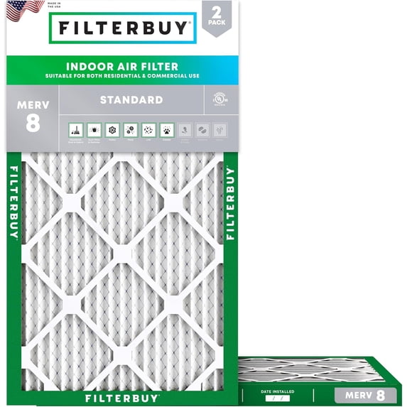 Filterbuy 14x22x1 MERV 8 Pleated Air Filters for HVAC, AC & Furnace, 2 ...