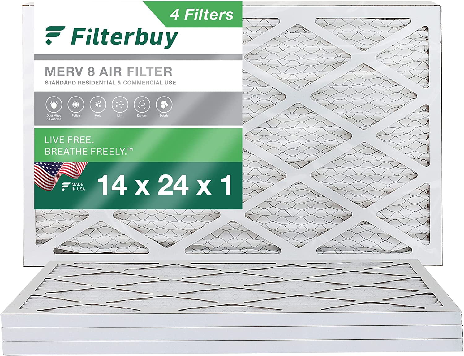 Filterbuy 14x24x1 MERV 8 Pleated HVAC AC Furnace Air Filters (4-Pack ...