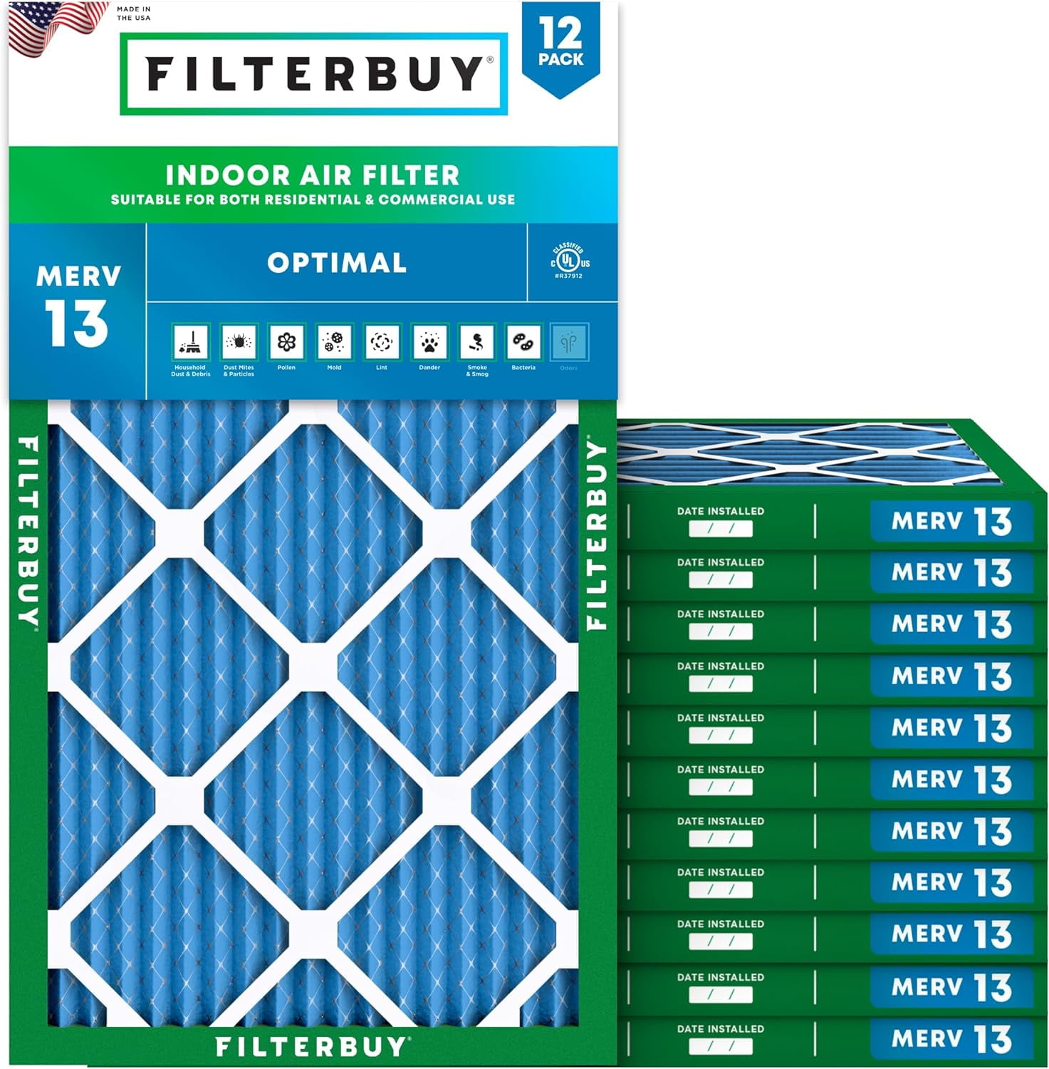 Filterbuy 14x30x1 MERV 13 Pleated Air Filters for HVAC, AC & Furnace ...