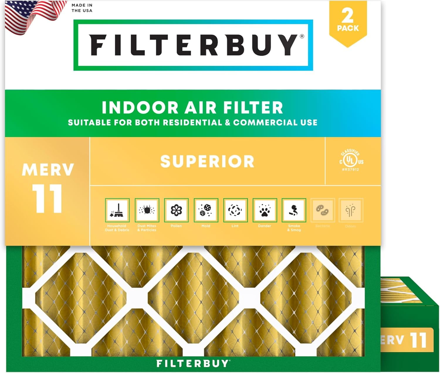Filterbuy 15.25x15.25x4 MERV 11 Allergen Defense, Pleated HVAC AC ...