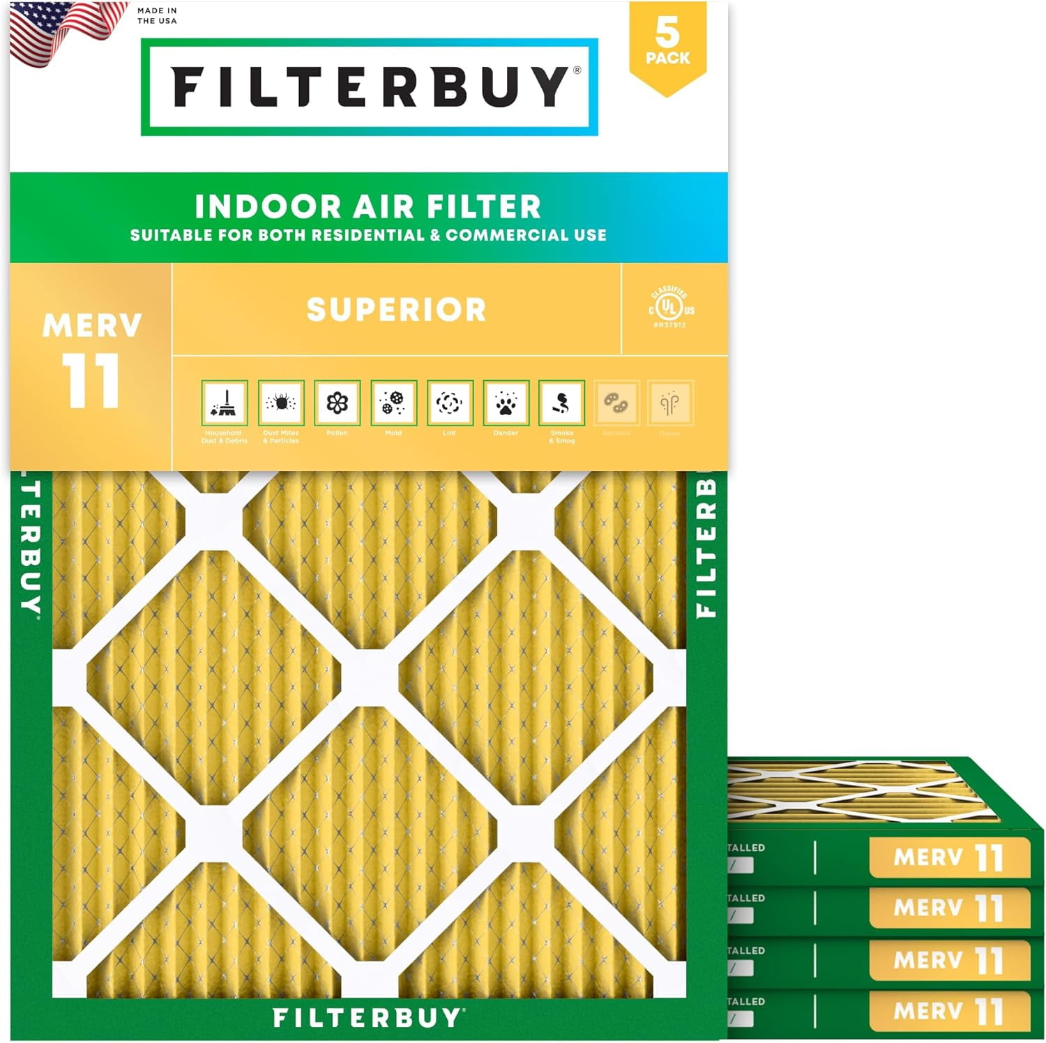 Filterbuy 16.5x22x1 MERV 11 (MPR 1200) Allergen Defense, Pleated HVAC ...