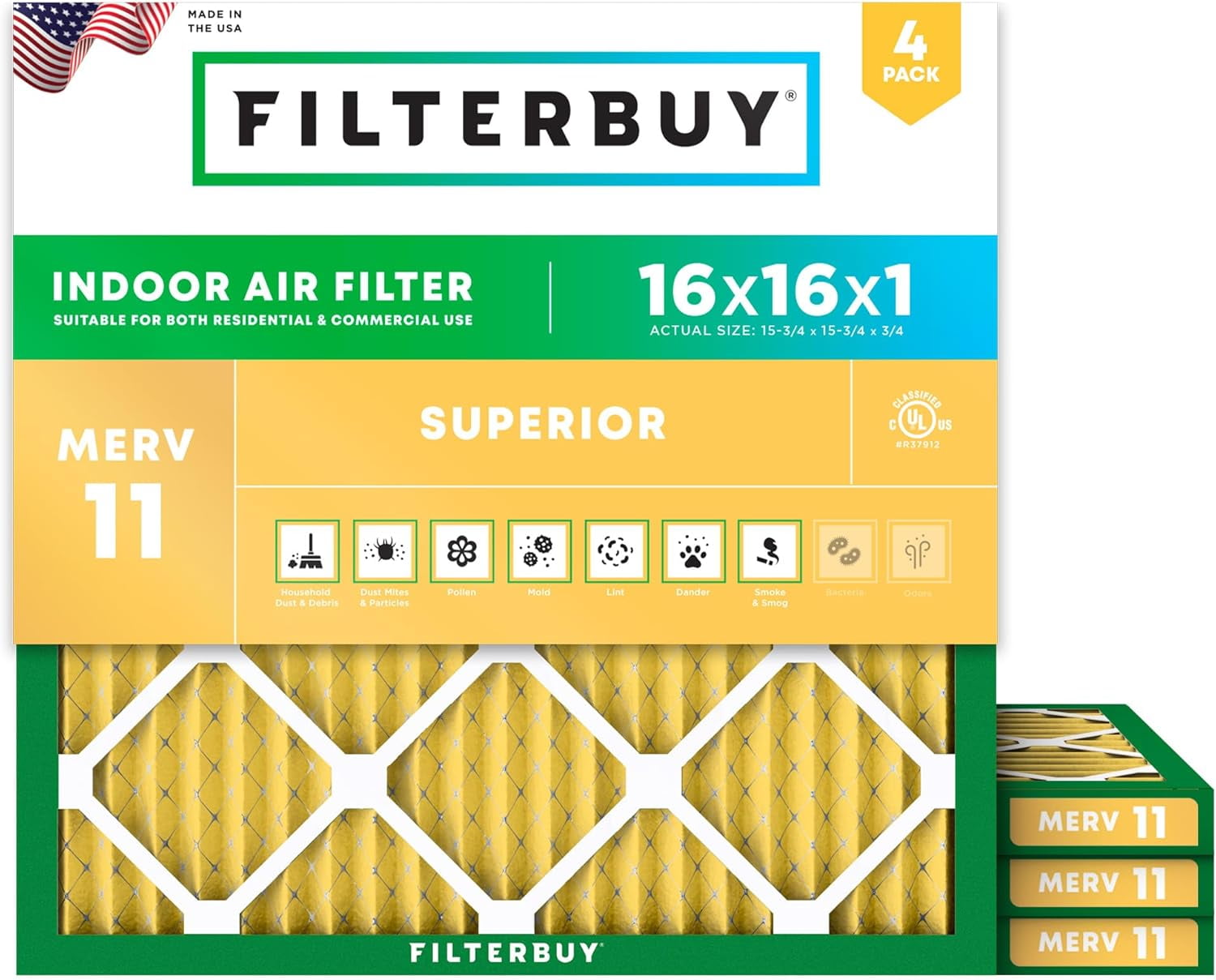 Filterbuy 16x16x1 MERV 11 Pleated Air Filters for HVAC, AC & Furnace ...