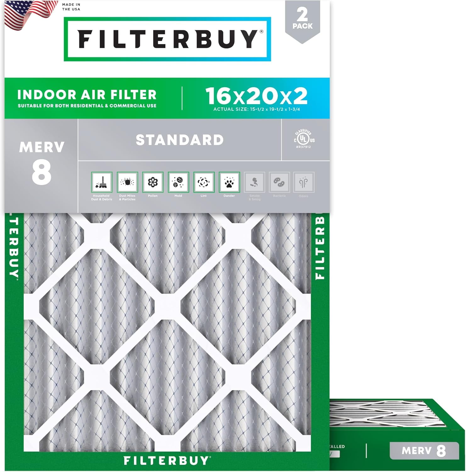 Filterbuy 16x20x2 MERV 8 Furnace Filter, Dust Defense, Pleated HVAC Air Filters, 2-Pack ...