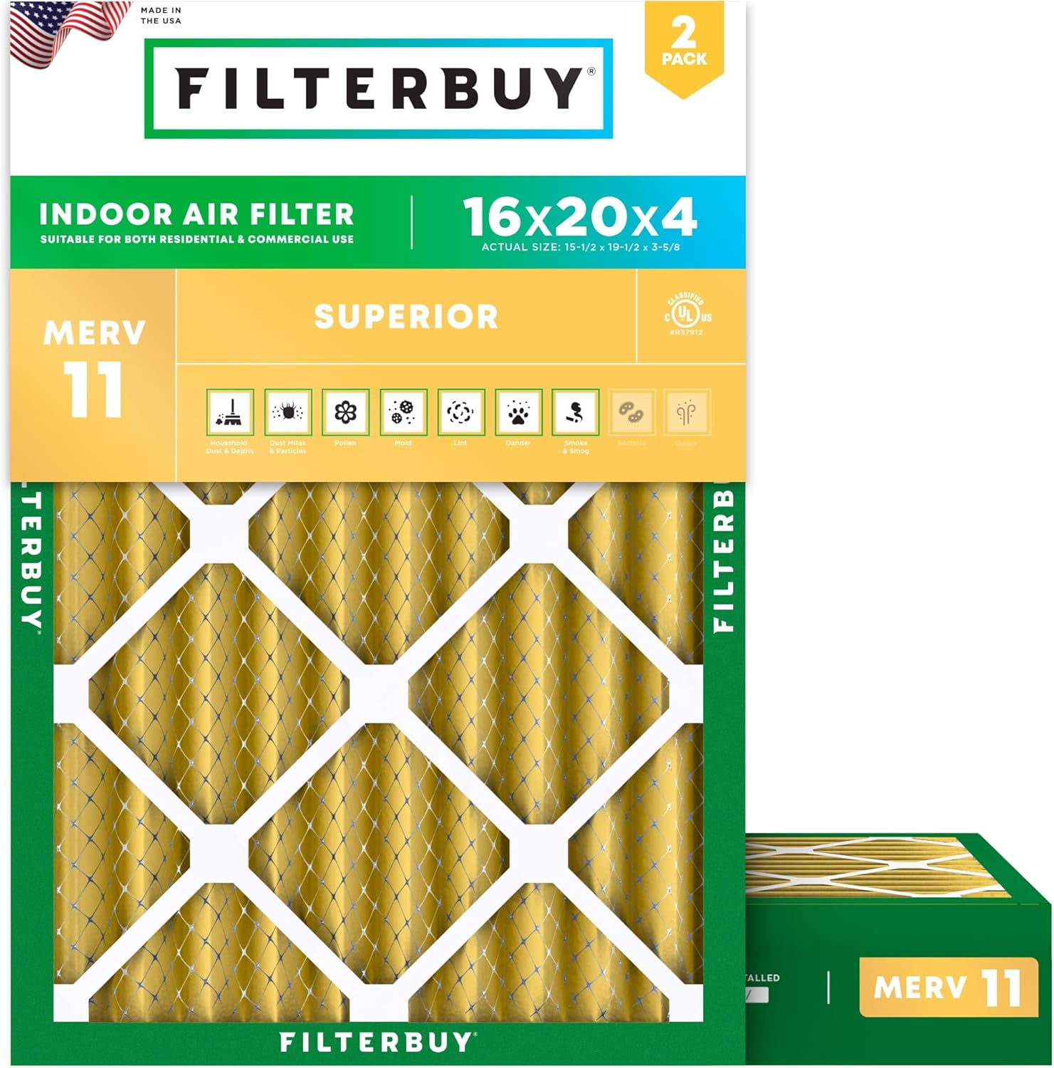 Filterbuy, Air Filter, 16x20x4, MERV 11 Allergy Defense Pack of 2 ...