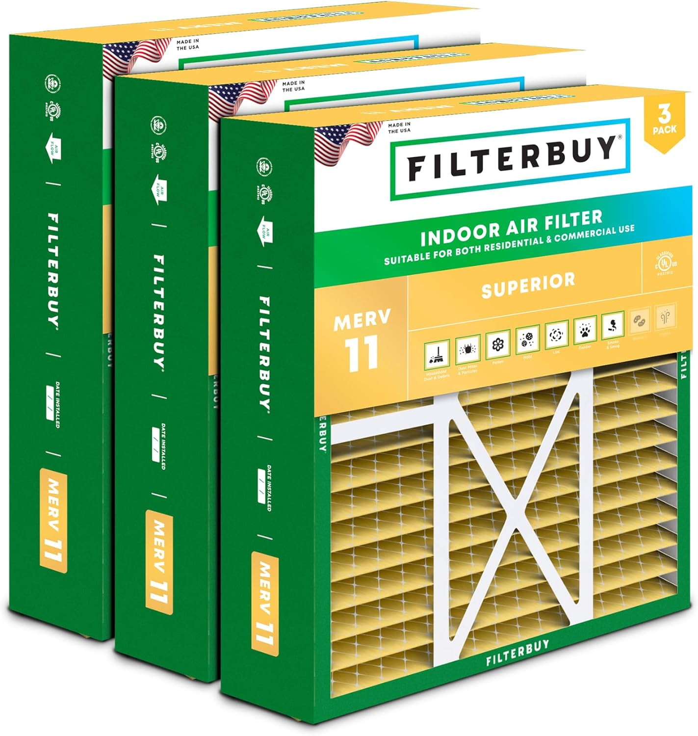 Filterbuy 16x20x5 MERV 11 Allergen Defense, Pleated HVAC AC Furnace Air ...