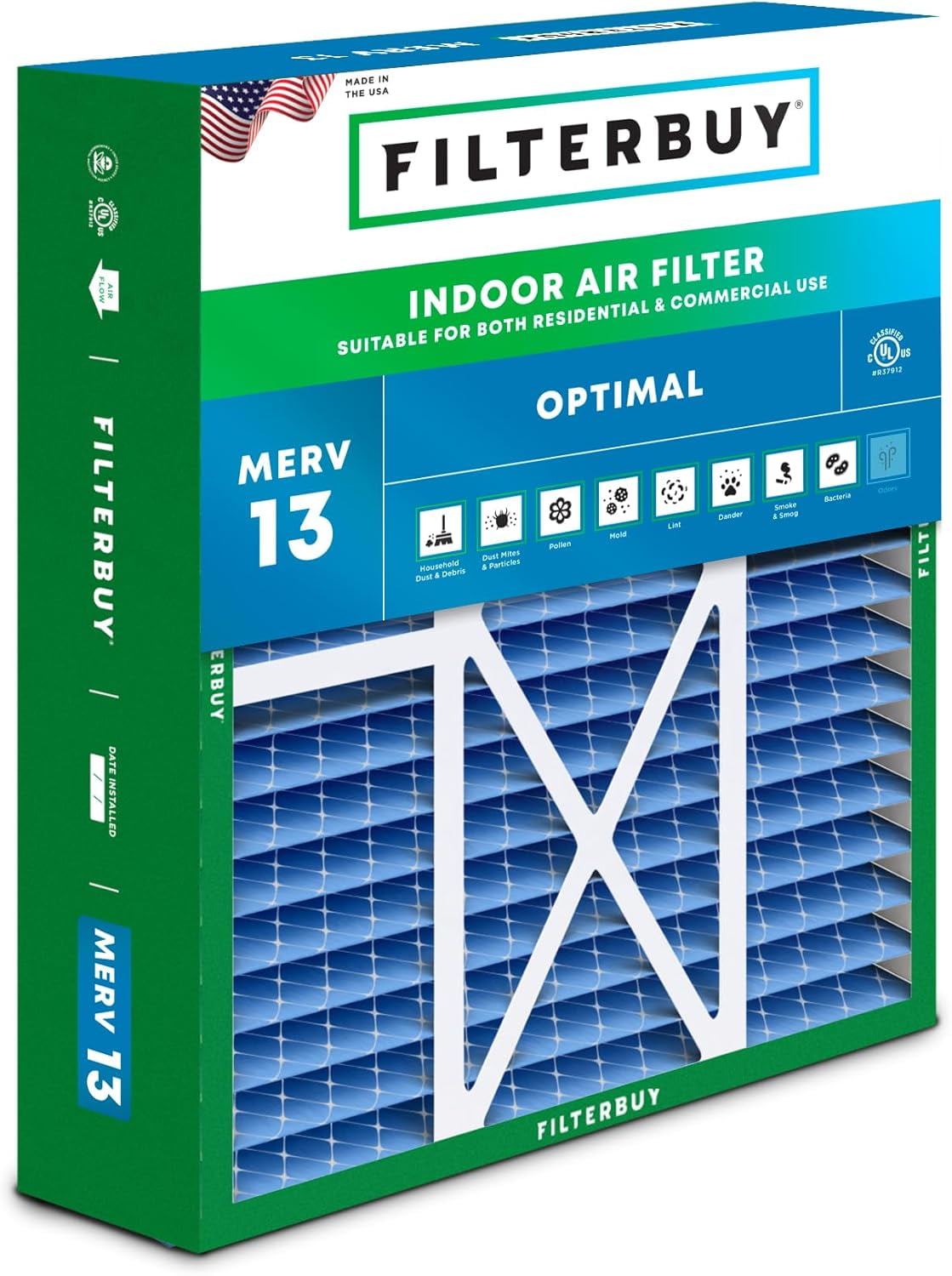 Filterbuy 16x20x5 Air Filter MERV 13 Smoke Defense, Pleated HVAC AC ...