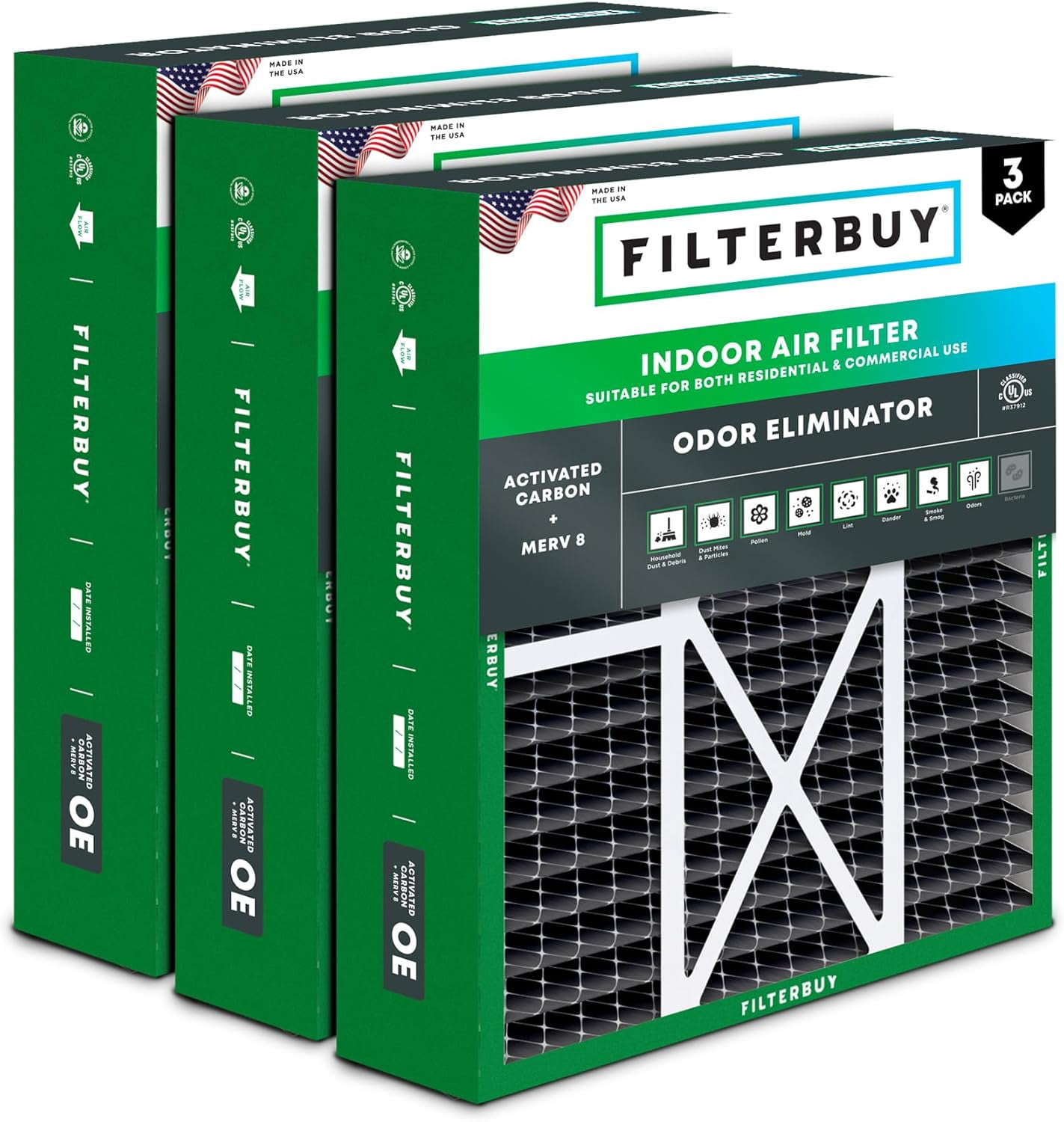 Filterbuy 16x20x5 MERV 8 Odor Eliminator, Pleated HVAC AC Furnace Air ...